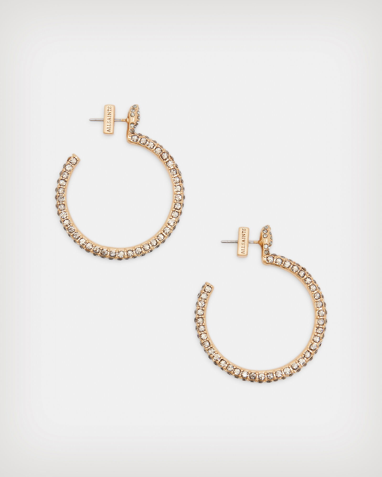 ALLSAINTS Seren Pave Gold-Tone Hoop Earrings in Warm Brass | Endource