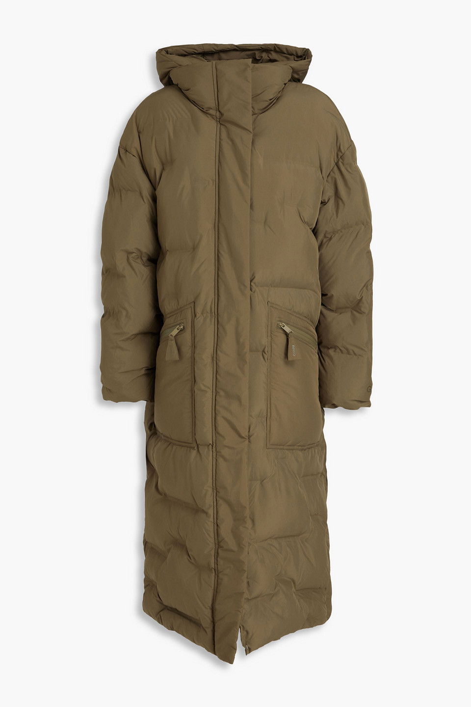 GANNI Quilted Shell Hooded Coat in Green | endource