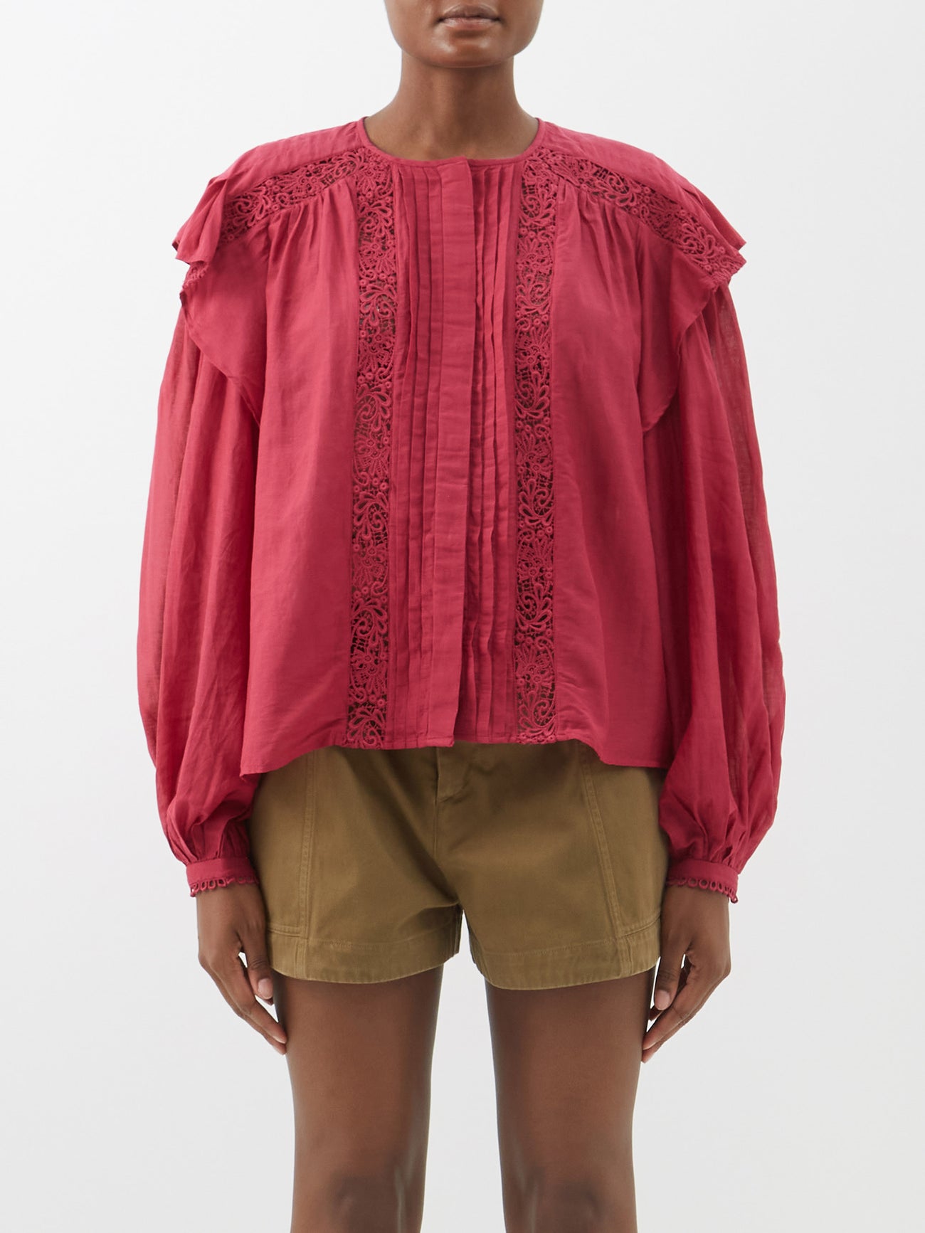 ISABEL MARANT ÉTOILE Georgina Lace-Trim Cotton-Blend Blouse in Red ...