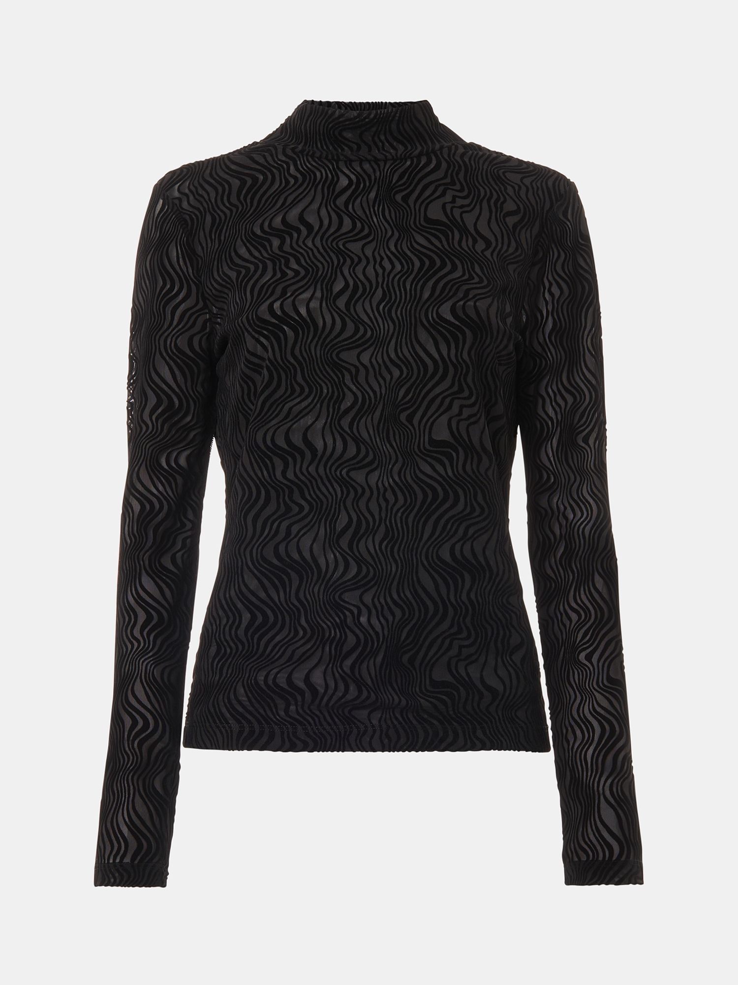 WHISTLES Squiggle High Neck Mesh Top in Black | endource