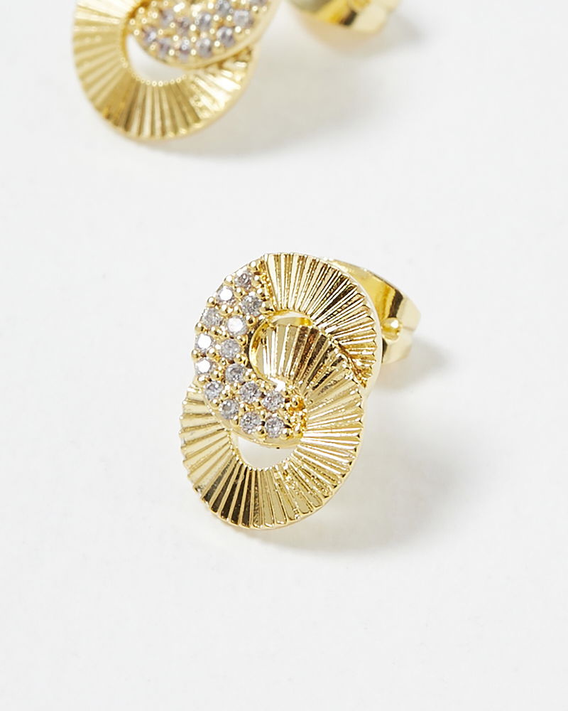 OLIVER BONAS Julia Double Disc Engraving & Stone Inlay Stud Earrings in ...