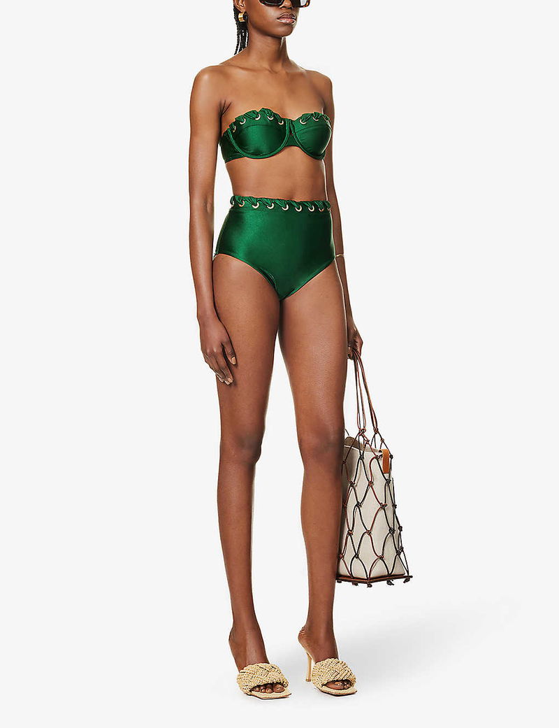 Zimmermann Devi High Rise Eyelet Bikini Bottoms In Emerald Endource