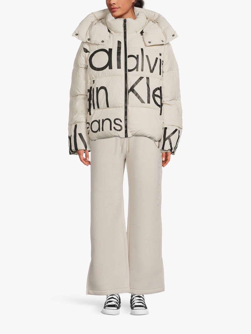 Calvin Klein Bold Disrupted Logo Puffer In Eggshell Ck Black Endource