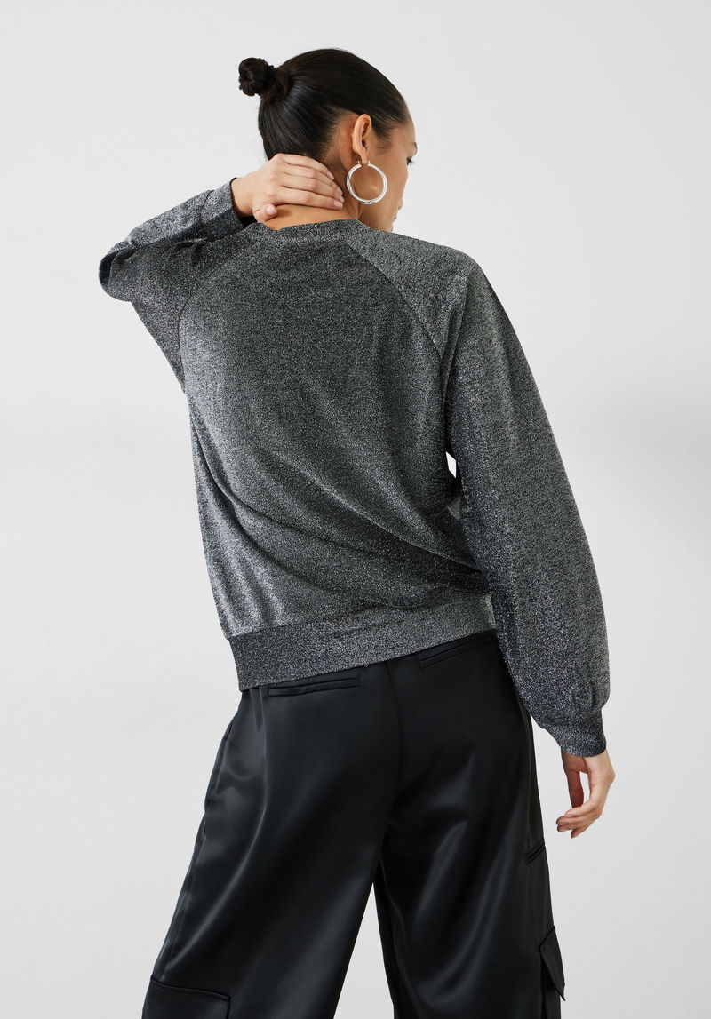 HUSH Darcy Raglan Sleeve Sparkle Sweatshirt in Silver Lurex | endource