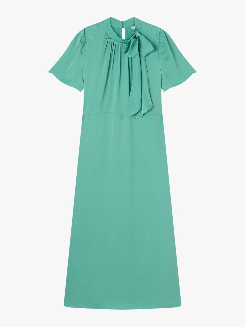 L.K. BENNETT Kline Jade Crepe Tie-Neck Midi Dress in Green | Endource