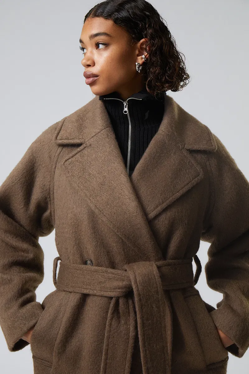 WEEKDAY Kia Oversized Wool Blend Coat in Taupe | endource
