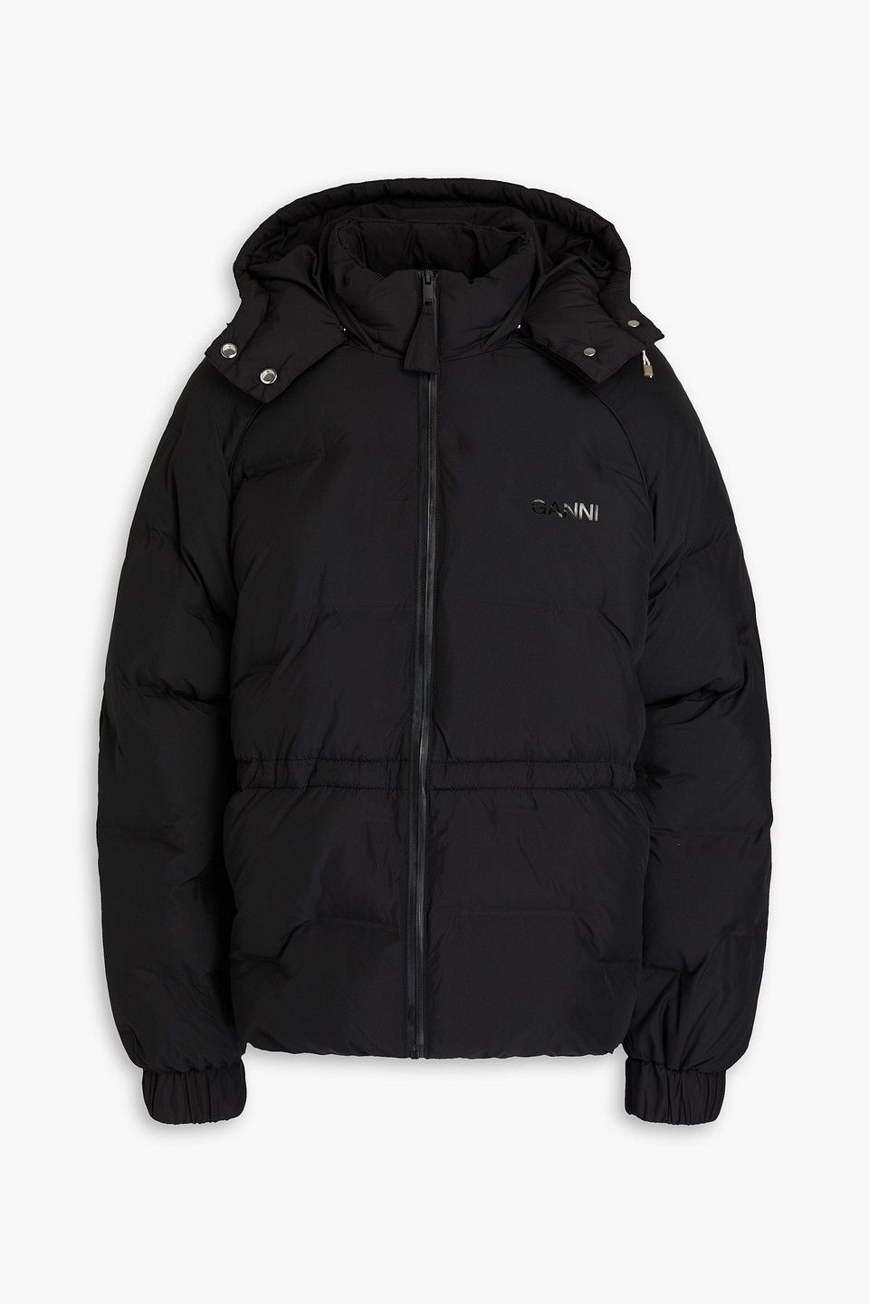 GANNI Quilted Shell Hooded Jacket in Black | endource