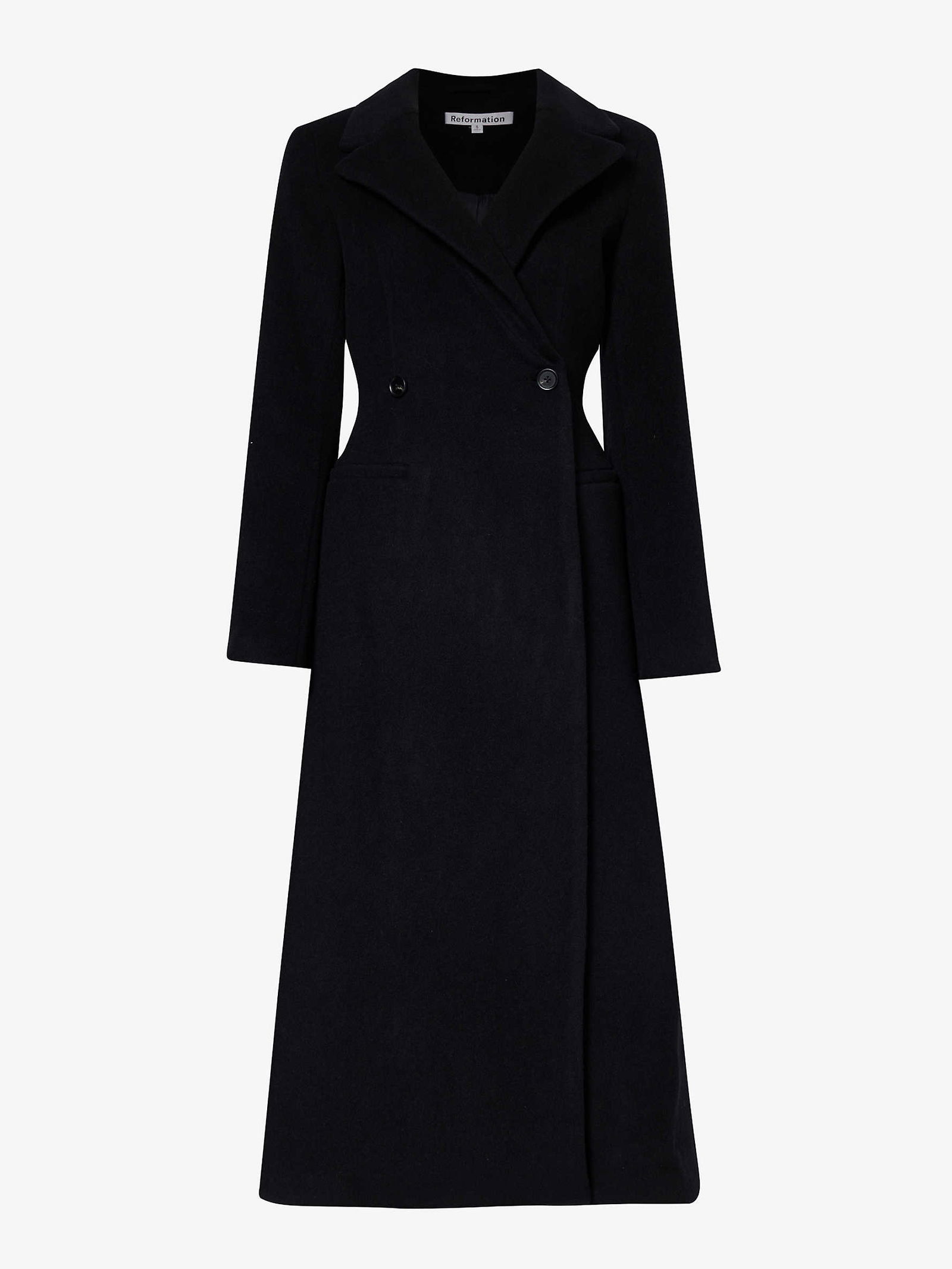 REFORMATION Oscar Double-Breasted Wool-Blend Coat in BLACK | endource