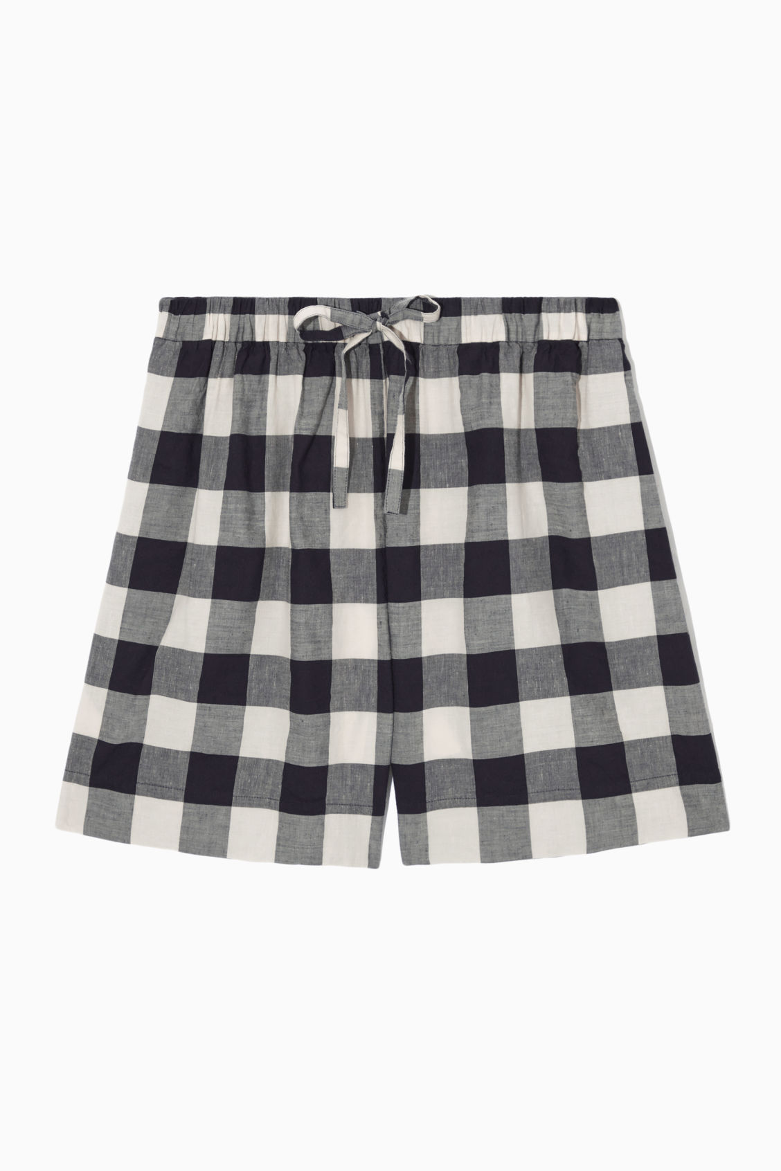 COS Gingham Linen Shorts in NAVY / CREAM / CHECKED | Endource