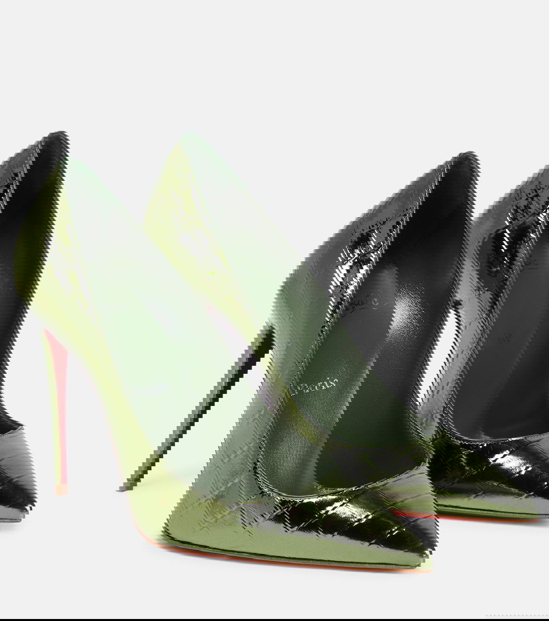 CHRISTIAN LOUBOUTIN Kate Croc-Effect Leather Pumps in Green | endource