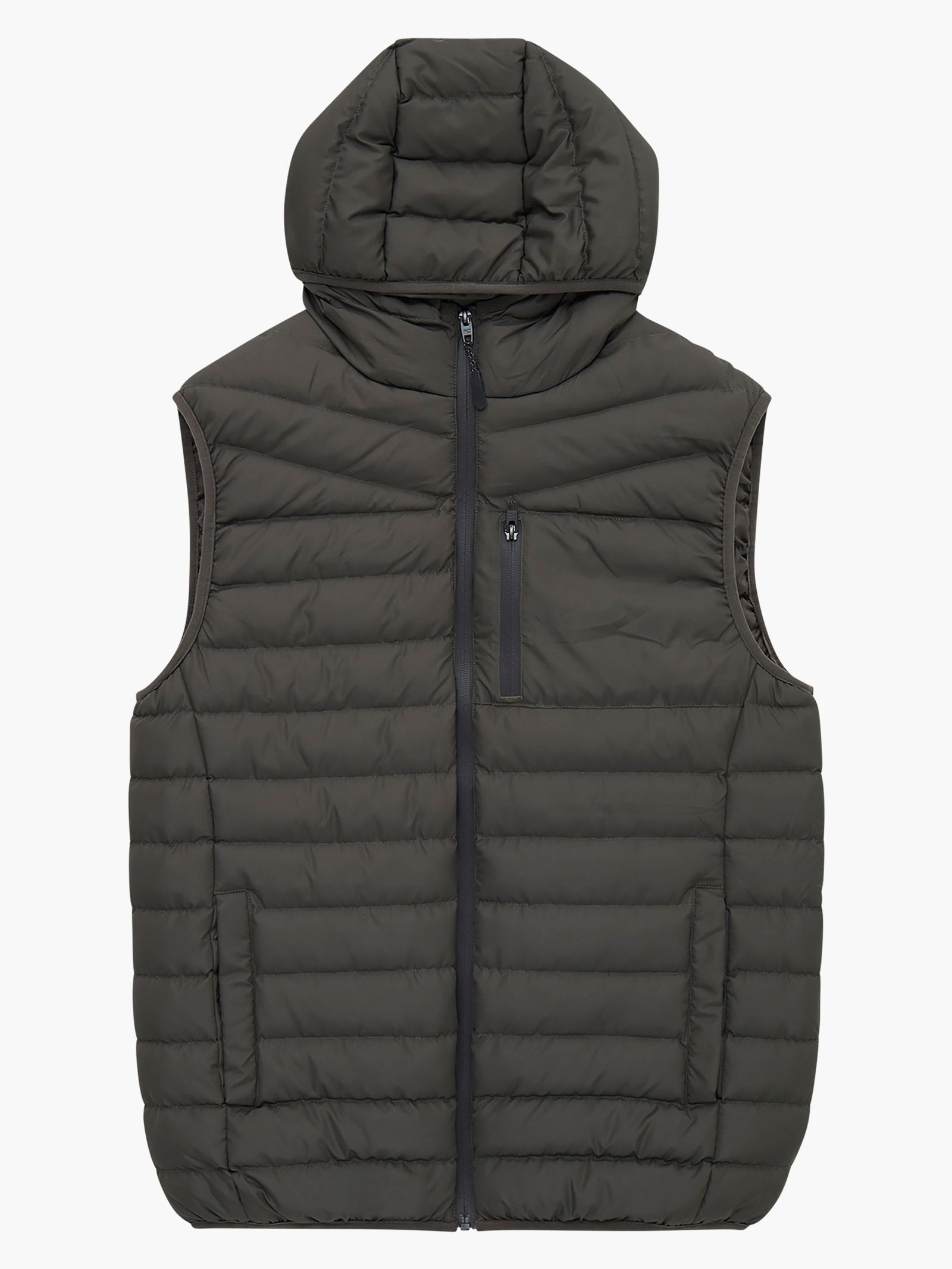 FRENCH CONNECTION Hooded Puffer Row Gilet in Khaki | endource