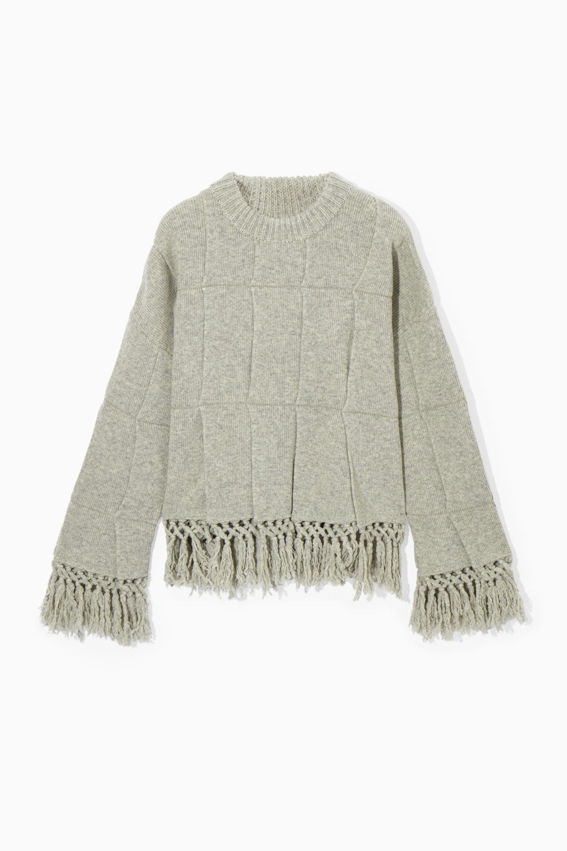 COS Fringed Panelled Wool Jumper in LIGHT GREY MÉLANGE | endource