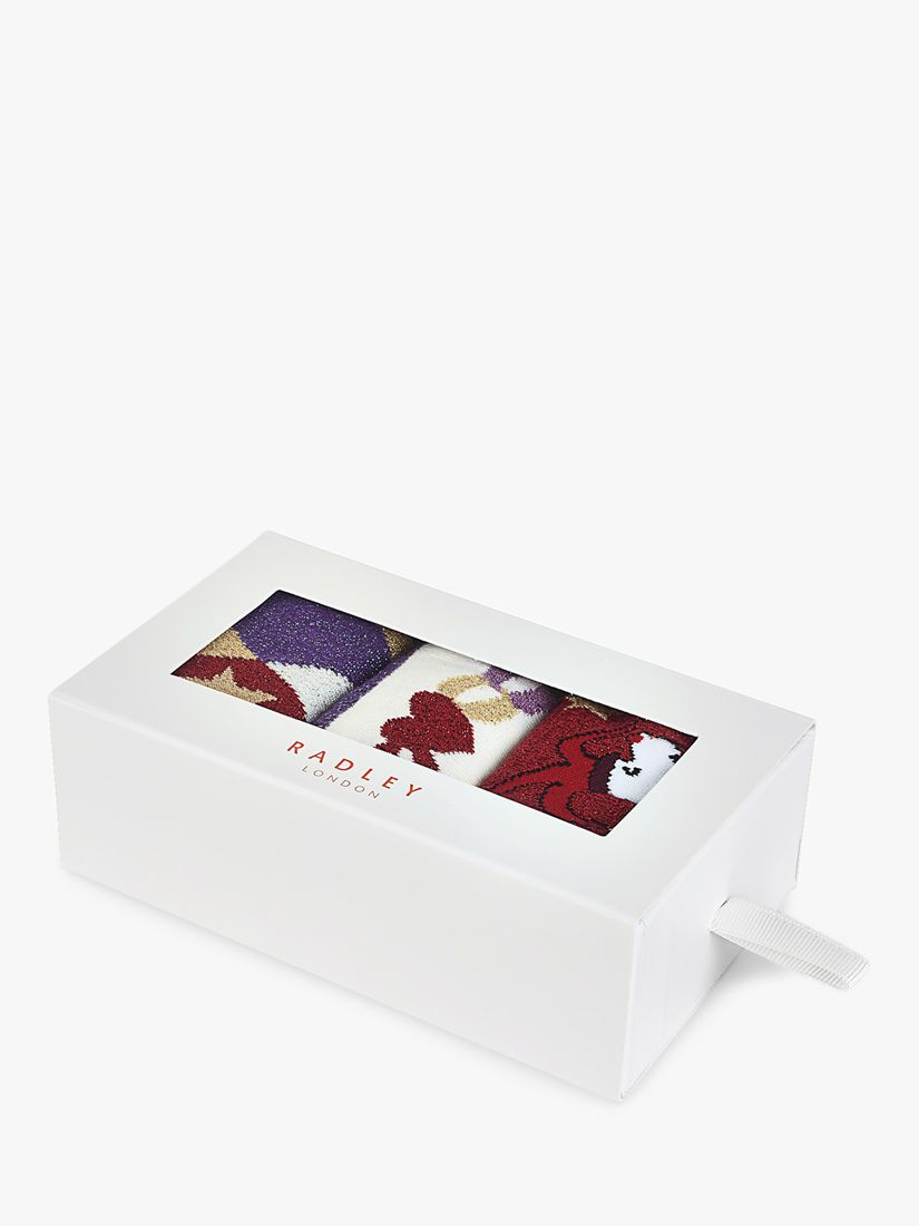 RADLEY It's Party Time Festive Sock Gift Box, Pack of 3 in Poinsettia ...