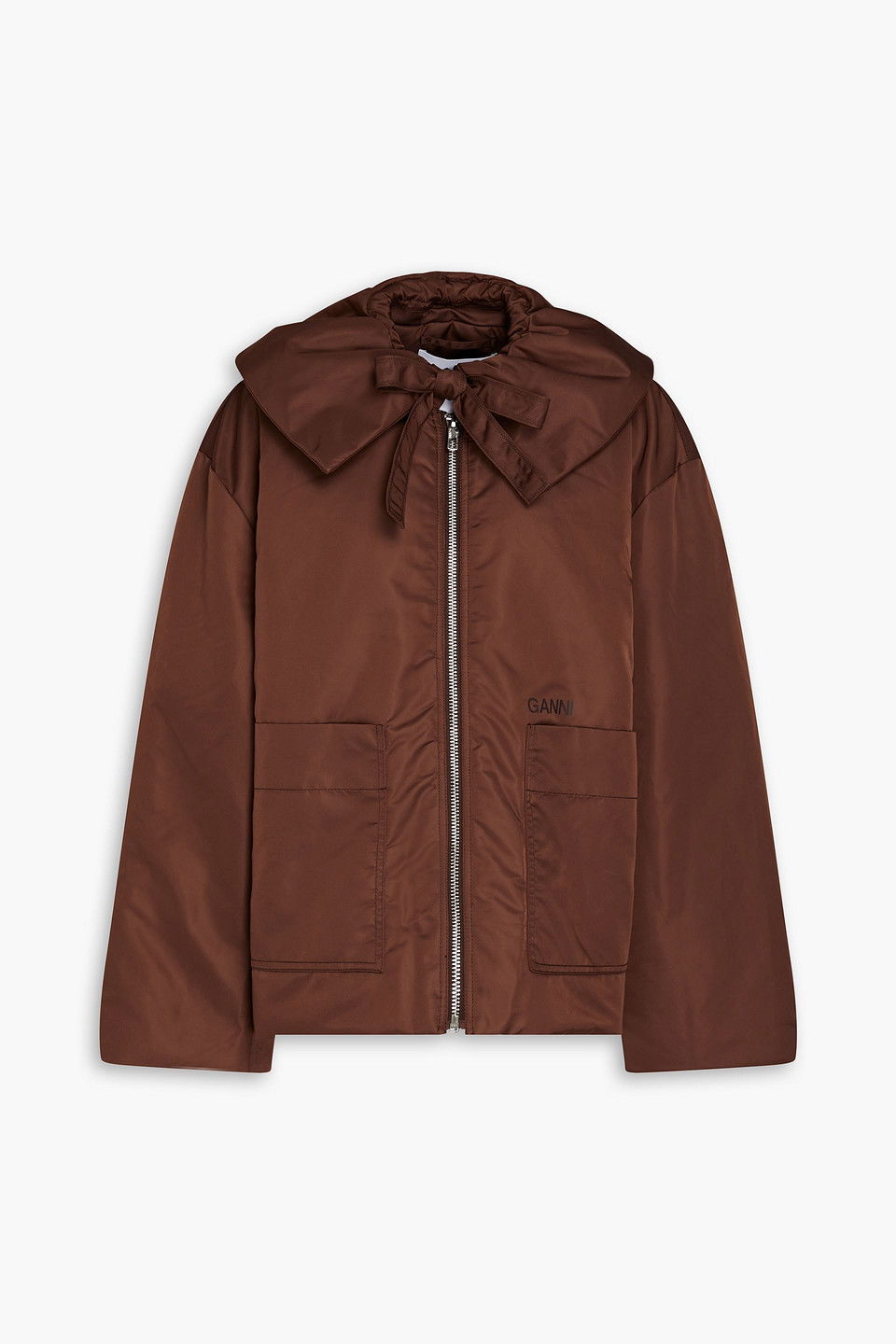 GANNI Bow-Detailed Shell Jacket in Brown | endource