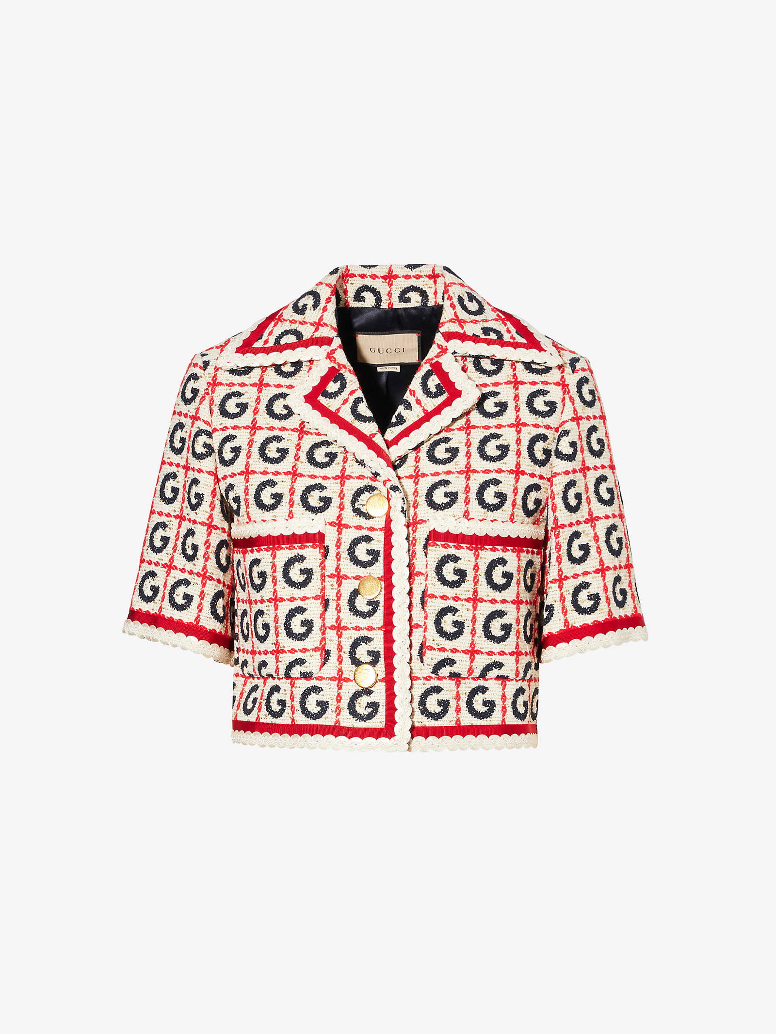 GUCCI Brand-Motif Tweed-Texture Slim-Fit Cotton-Blend Jacket | endource