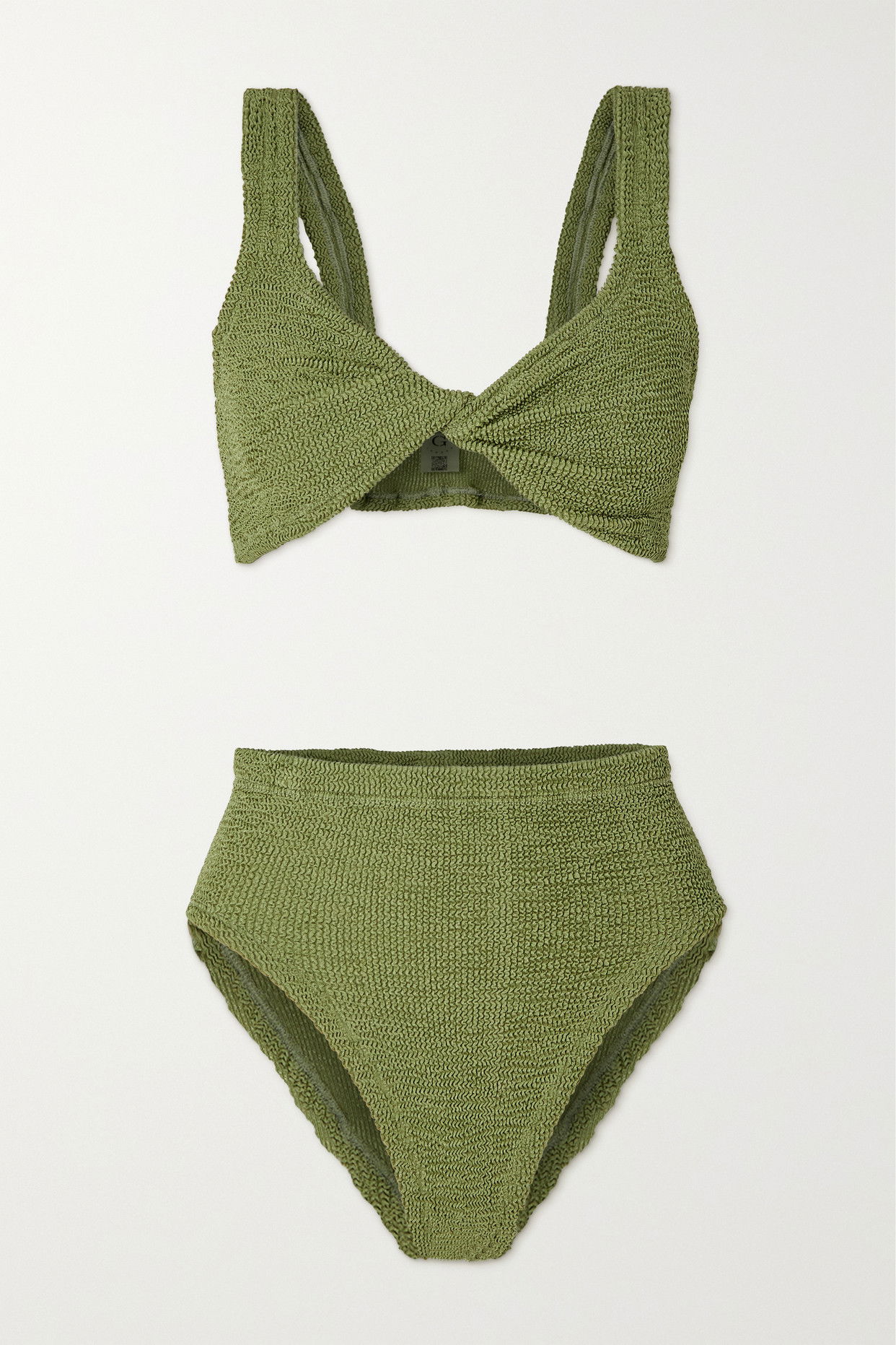 Hunza G Jamie Twist Front Seersucker Bikini In Green Endource