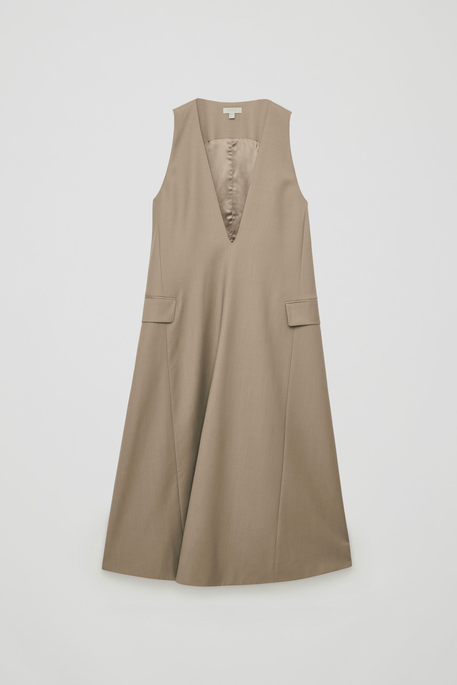 COS Long Tailored Wool A-line Dress in Taupe | Endource