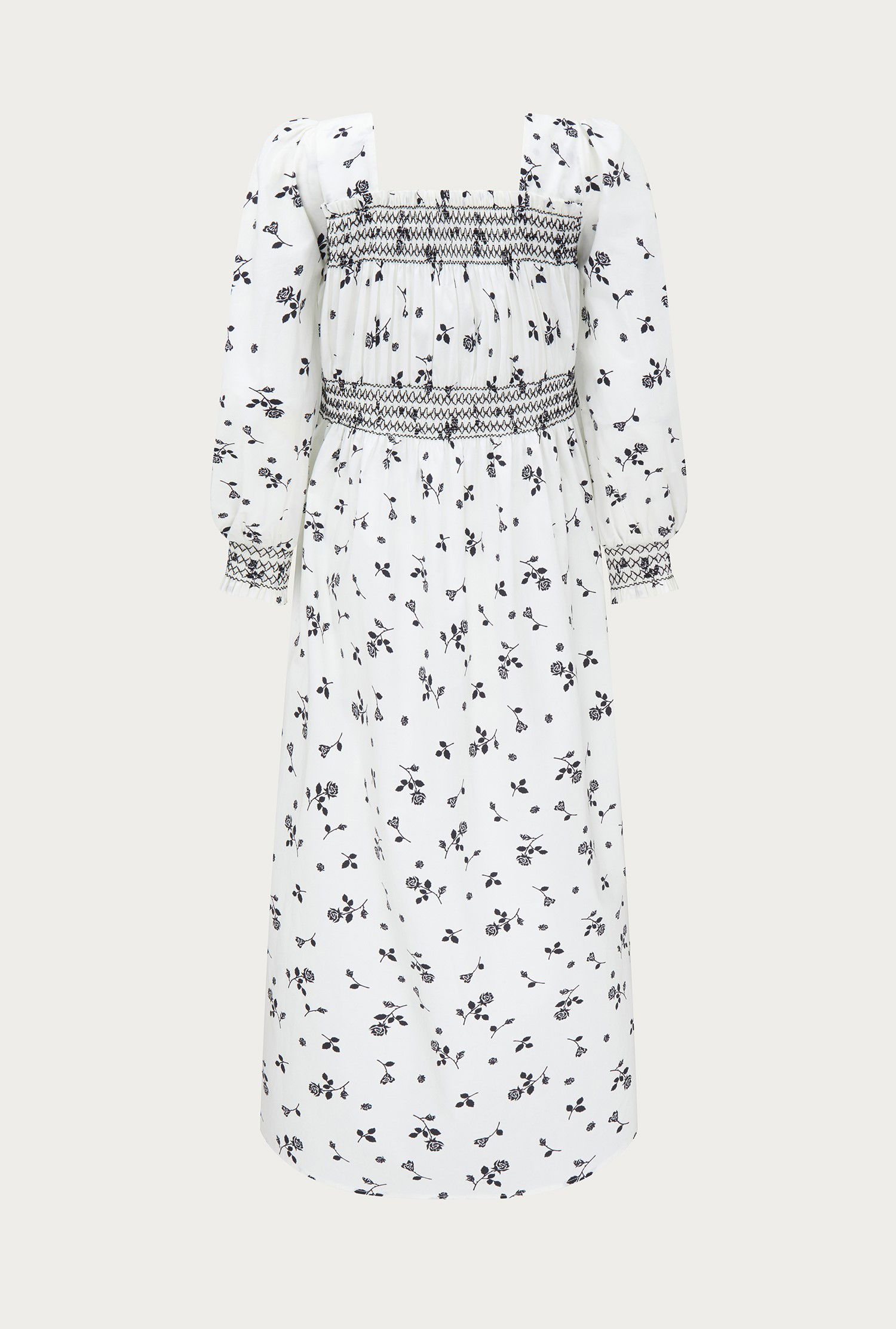 GHOST Annie White Floral Midi Dress | endource