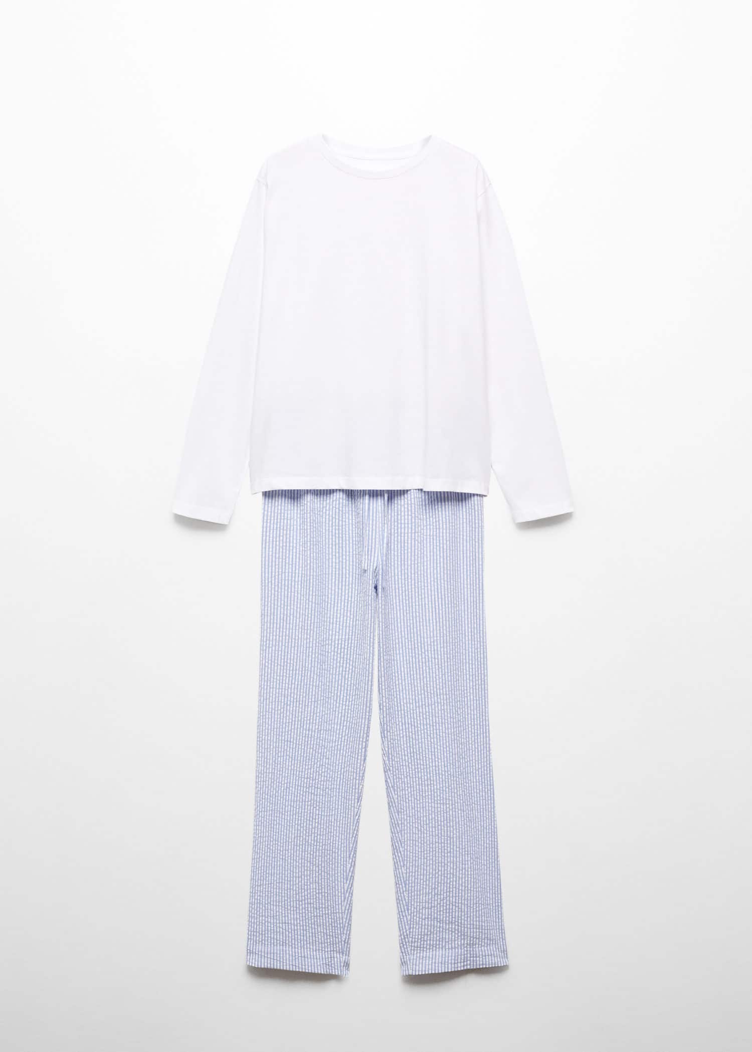 MANGO Two-Piece Striped Cotton Pyjamas in Blue | endource