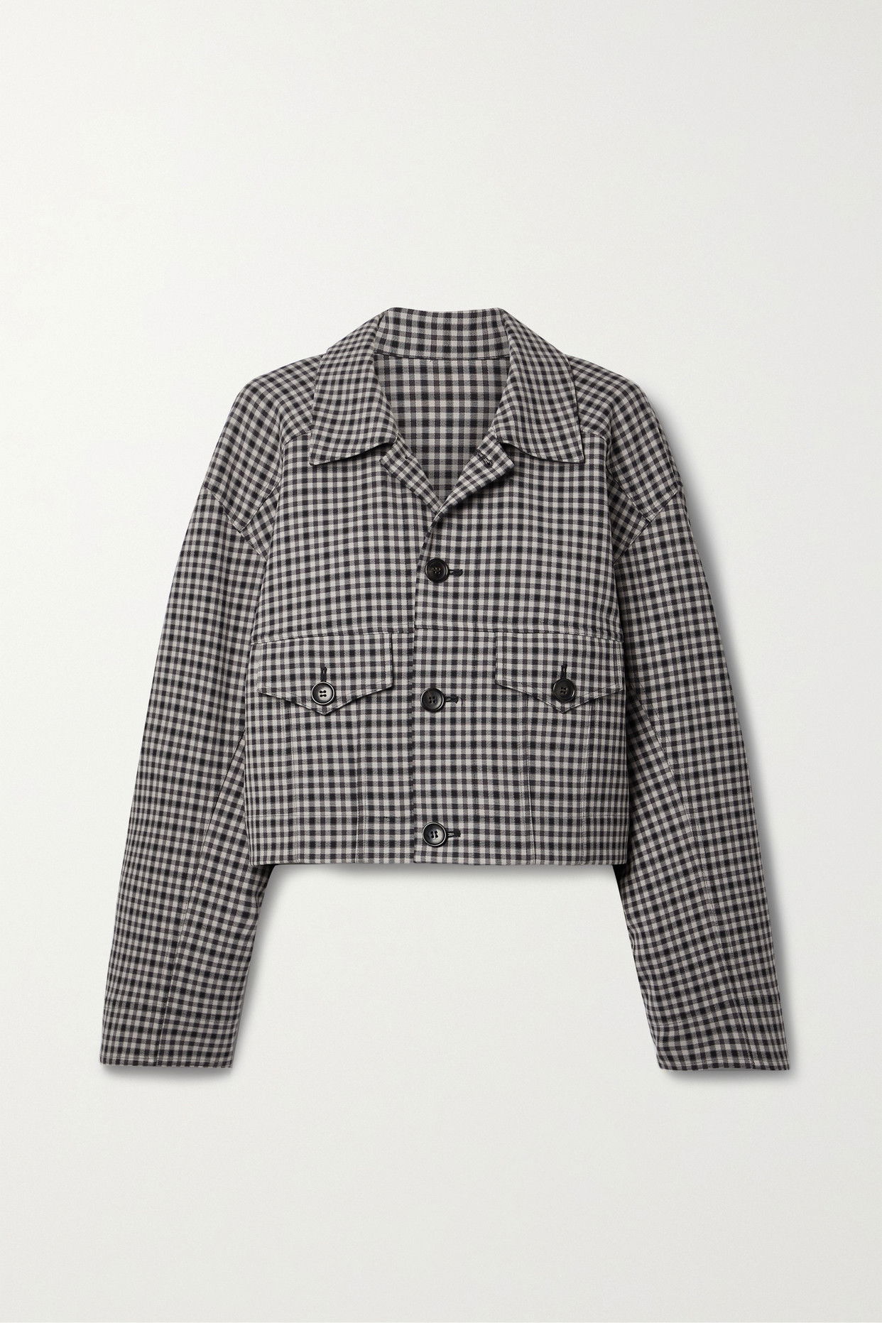 TIBI Cropped Checked Woven Jacket in Gray | endource