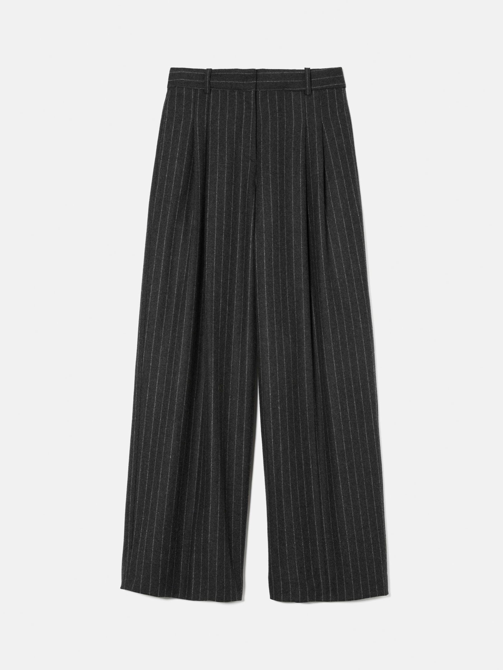 JIGSAW Kemp Wool Blend Pinstripe Trousers in Grey/White | endource