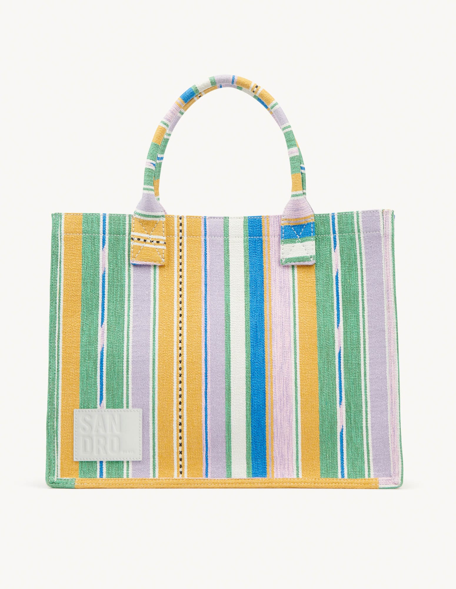 SANDRO Tote Bag In Striped Canvas in Multi-Color | endource