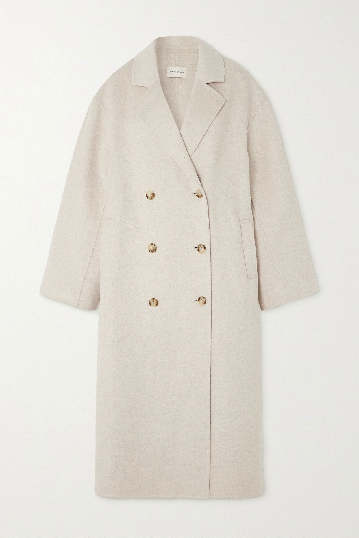 LOULOU STUDIO Borneo Double-Breasted Coat in Neutrals | endource