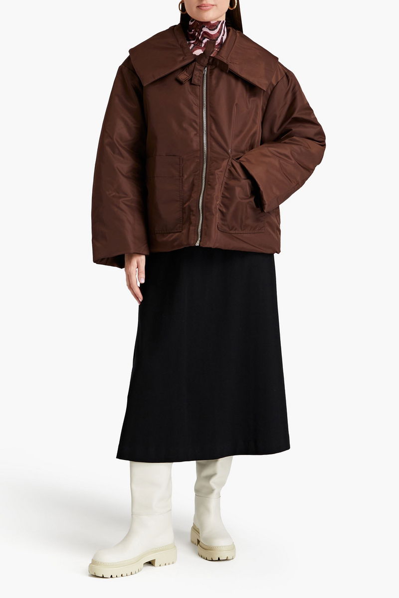 GANNI Bow-Detailed Shell Jacket in Brown | endource