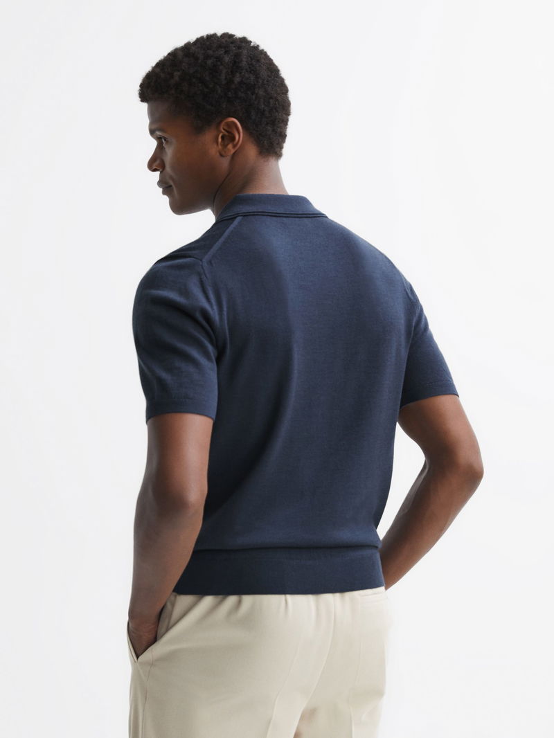 REISS Duchie Open Collar Polo Shirt in Eclipse Blue | Endource