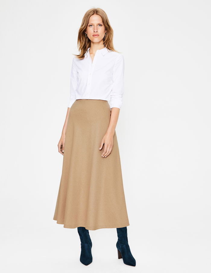 BODEN British Tweed Midi Skirt in Soft Truffle | endource