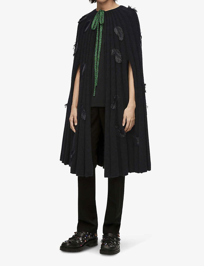 LOEWE Loewe x Howl's Moving Castle - Feather-Trim Cape in BLACK | endource