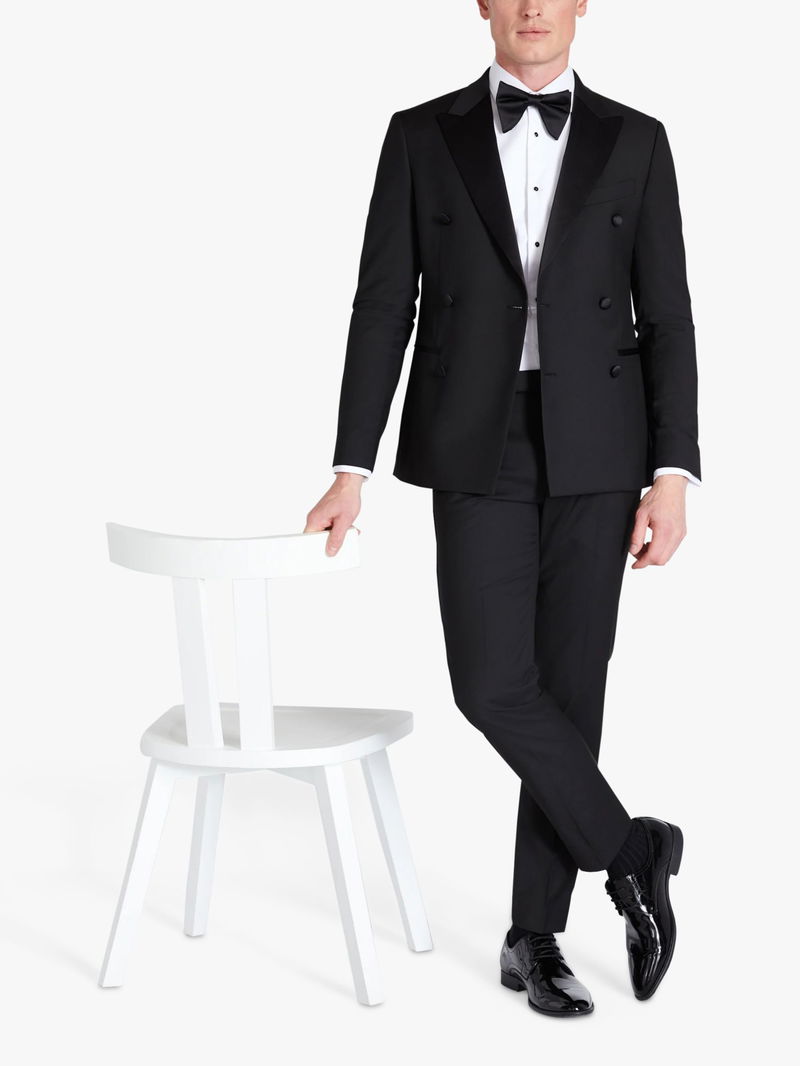 MOSS Slim Fit Double Breasted Tuxedo Jacket in Black | Endource