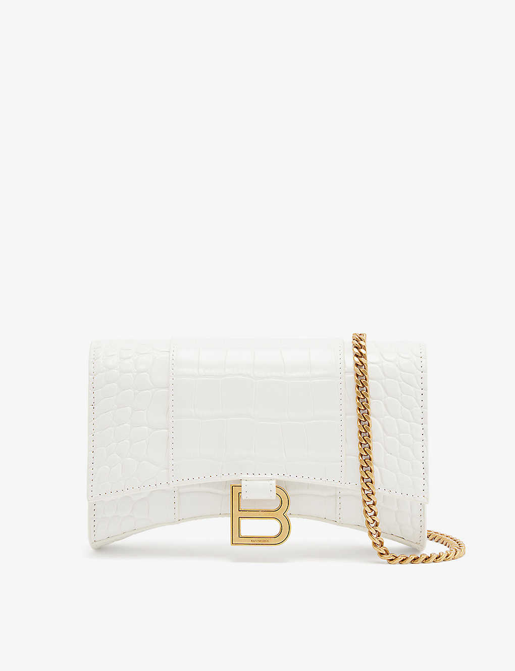 BALENCIAGA Hourglass Croc-Embossed Leather Wallet-On-Chain in ...