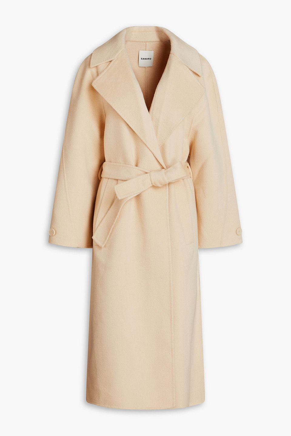 SANDRO Belted Wool-Felt Coat in Neutral | endource