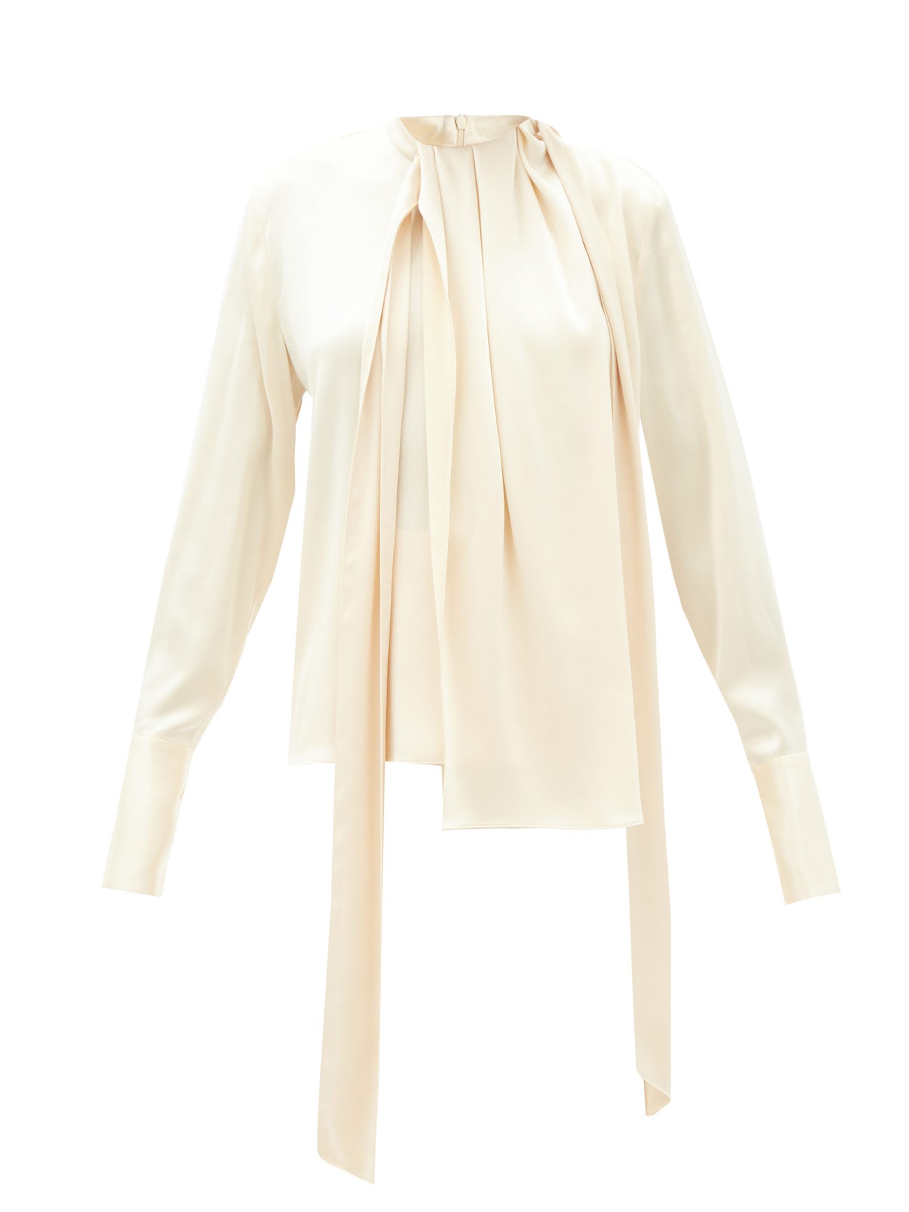 LOEWE Draped Neck-Tie Satin Blouse in Ivory | Endource