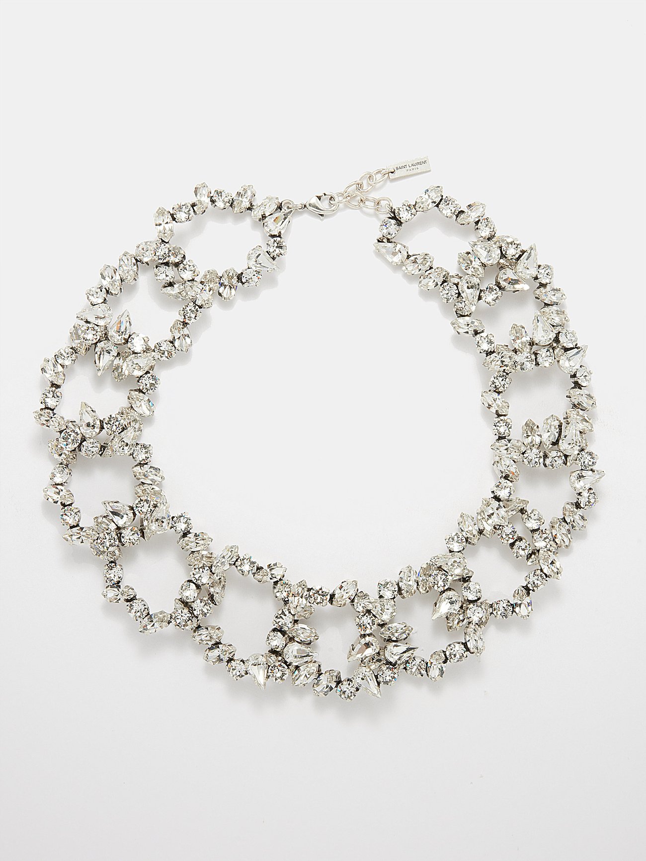 SAINT LAURENT Crystal-Embellished Oversized Chain Necklace in Silver ...