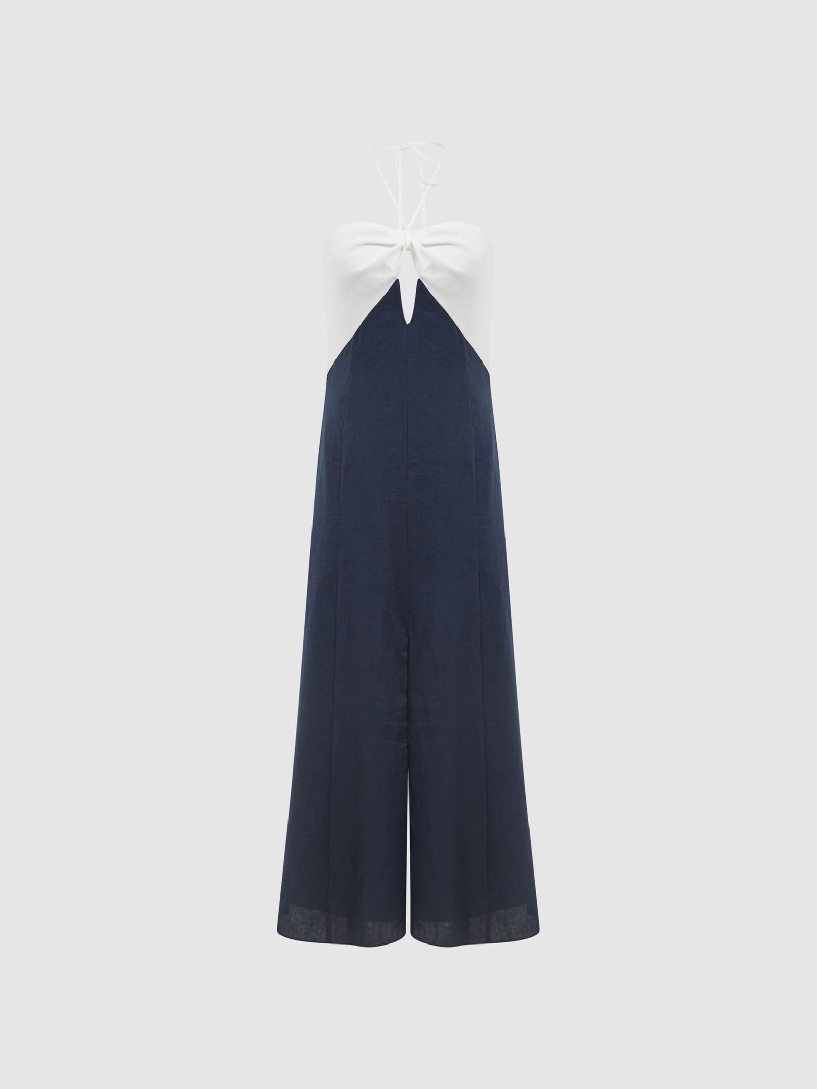 REISS Sian Colour Block Midi Dress in Navy/White | endource
