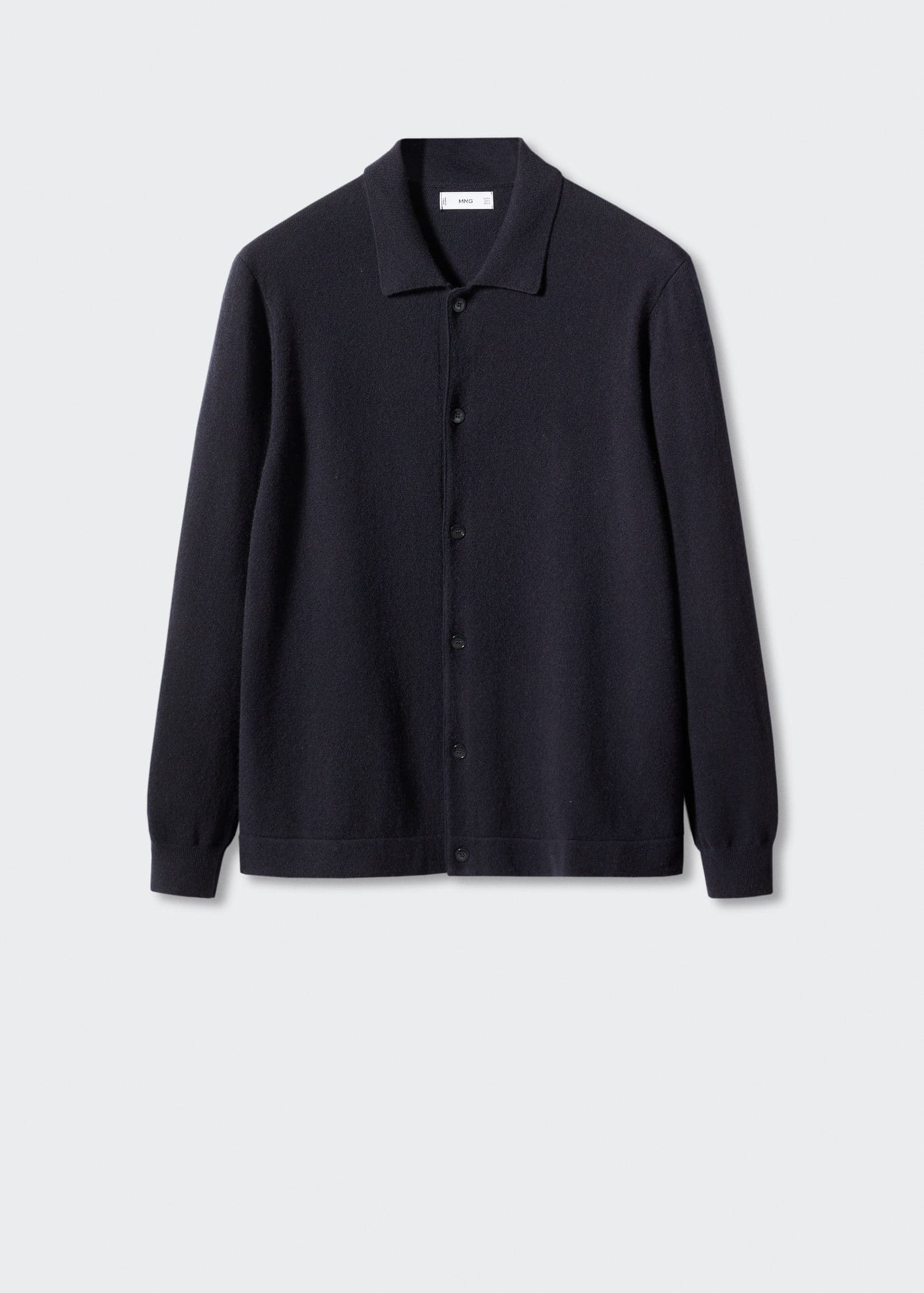 MANGO Polo Collar Wool Cardigan in Navy | endource