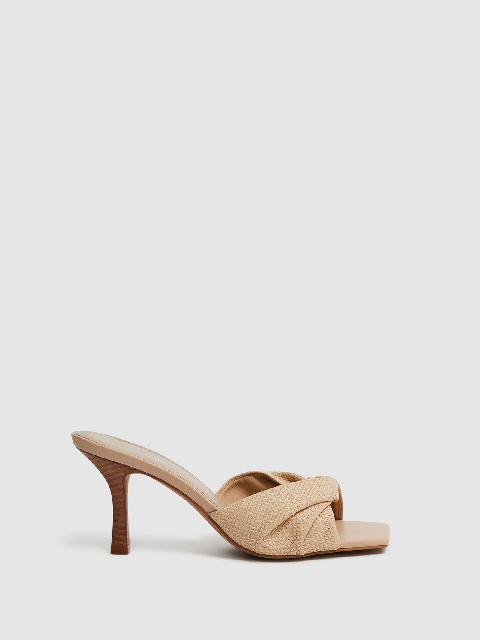 REISS Devon Raffia Slip On Mule Heels in Natural | Endource