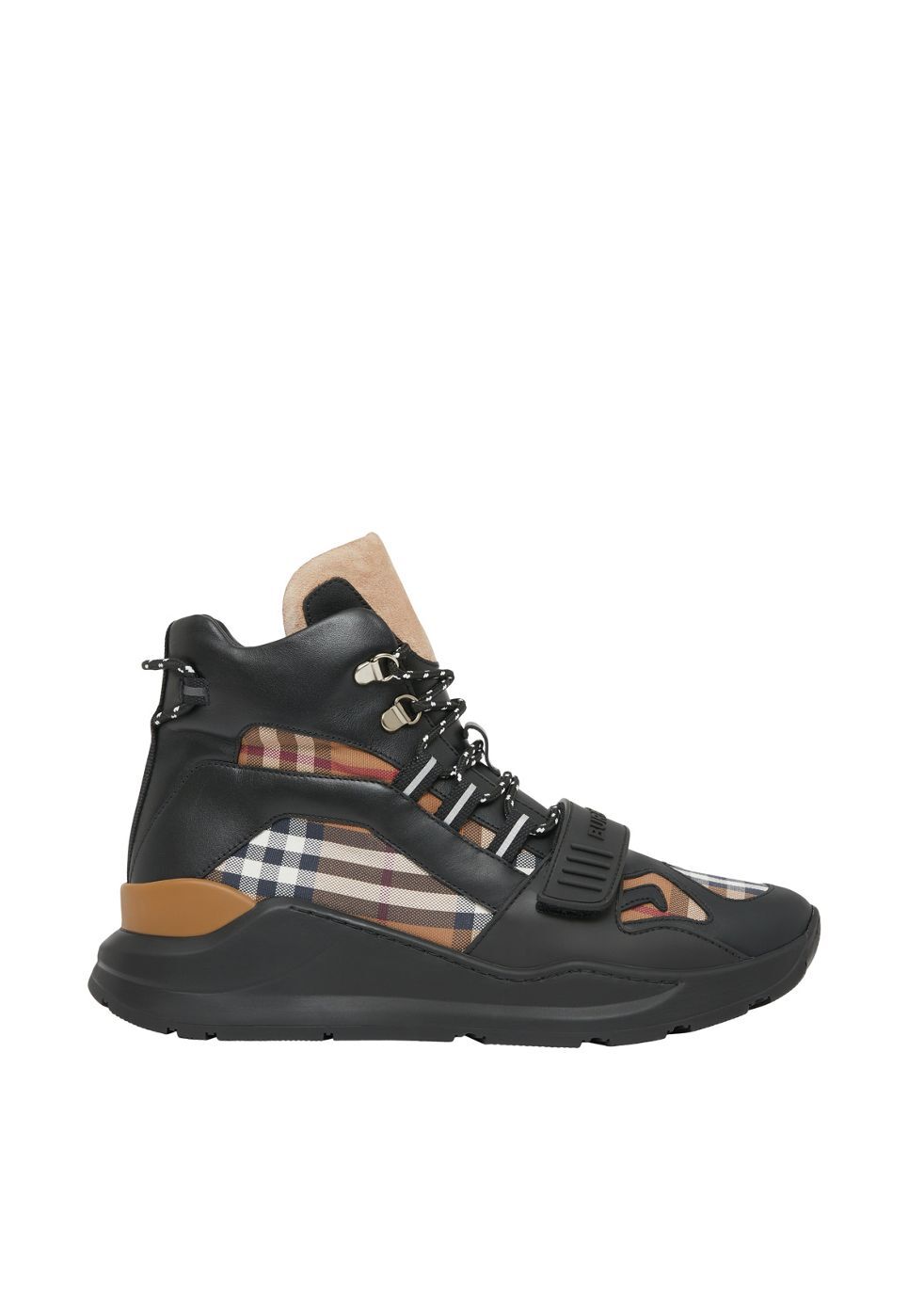 BURBERRY Check Cotton And Leather High-Top Sneakers | endource