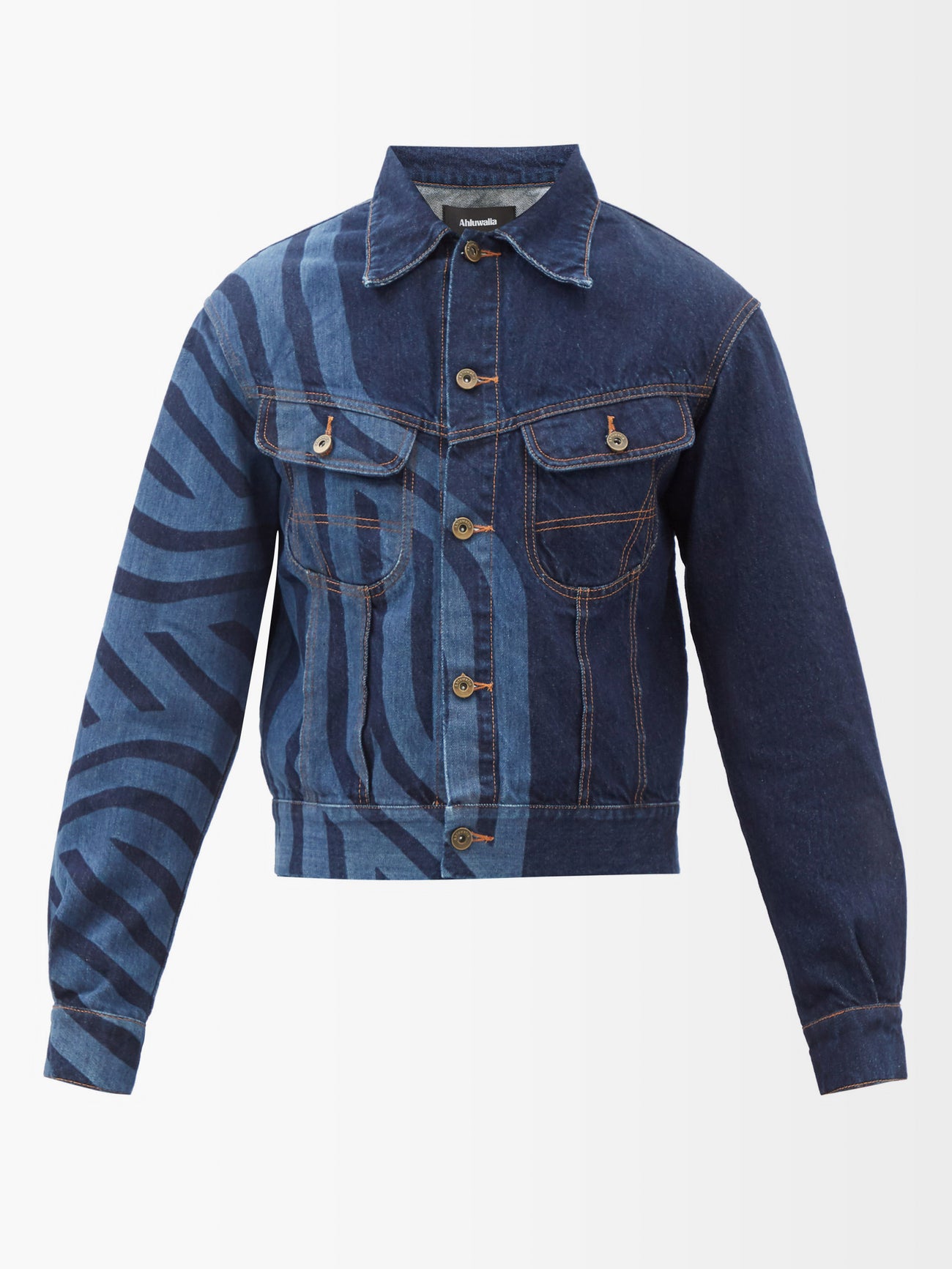AHLUWALIA Laser-Print Denim Jacket in Blue | endource