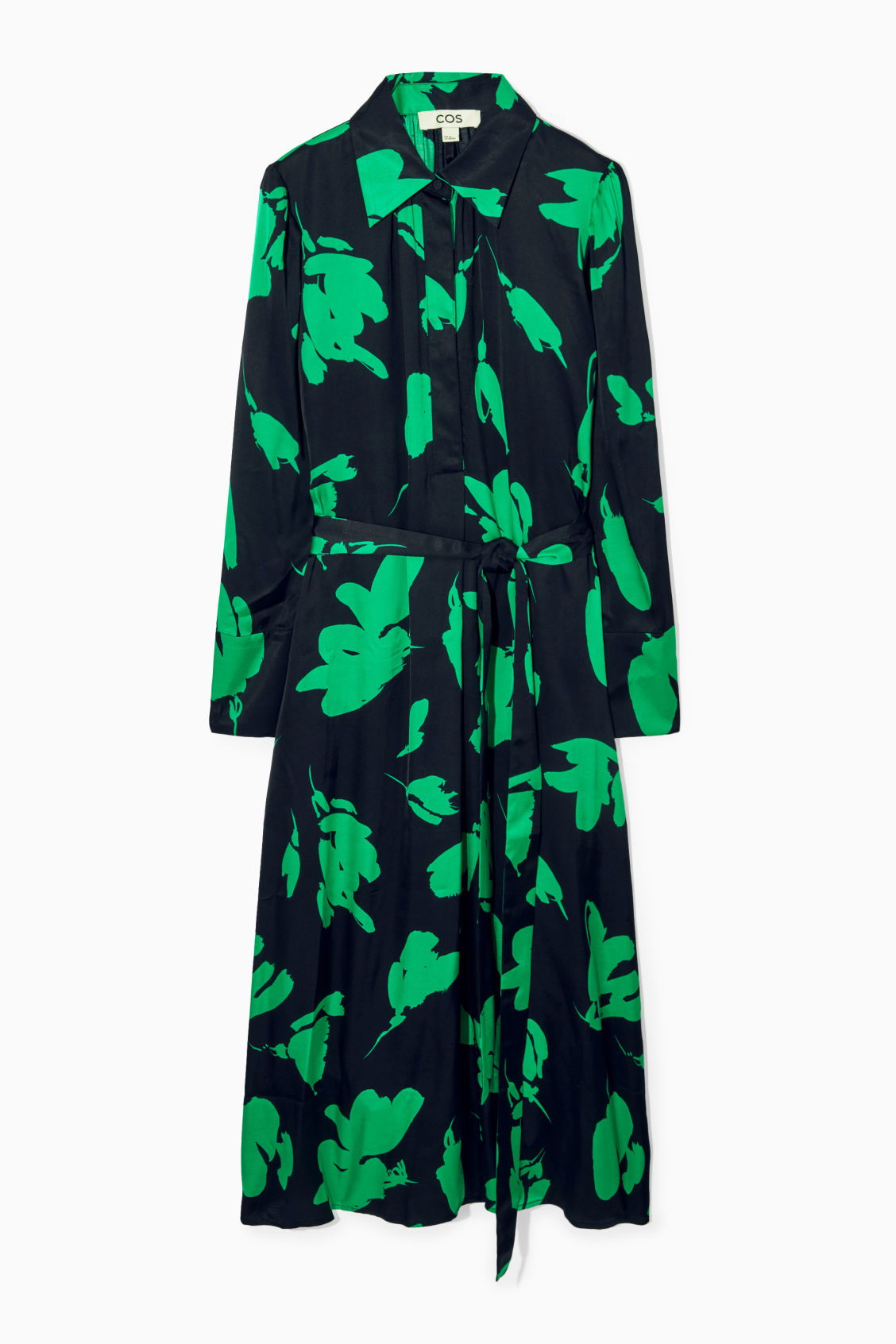COS Belted Printed Dress in BLACK / GREEN / PRINTED | Endource