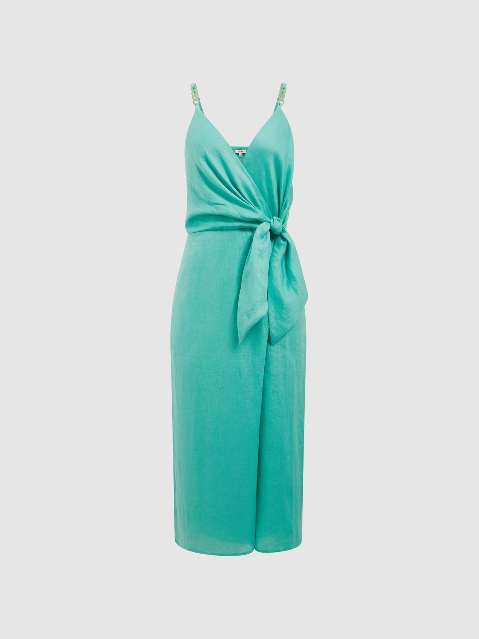 REISS Esme Linen Side Tie Dress in Aqua | endource