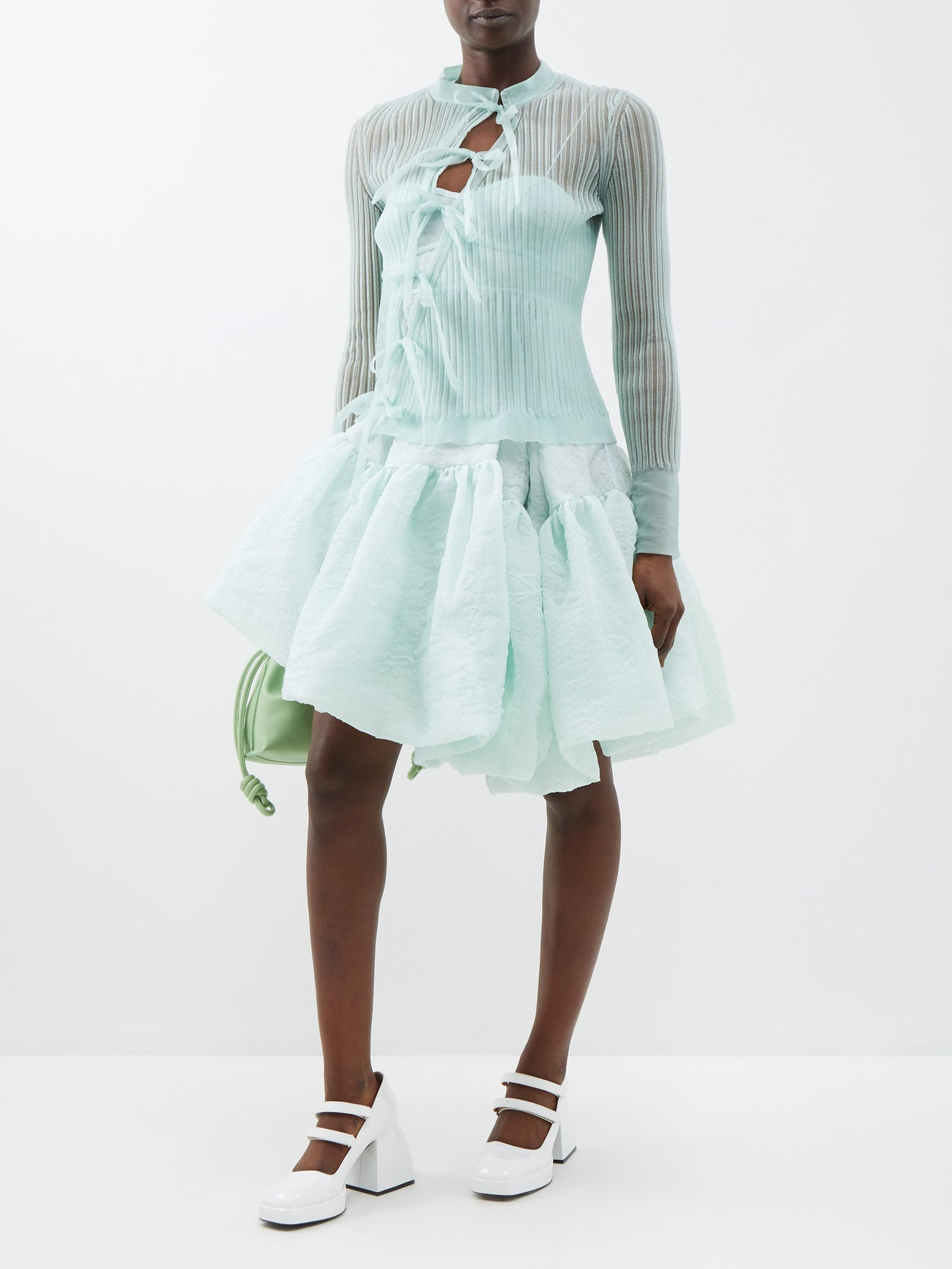 CECILIE BAHNSEN Ilse Asymmetrical Sheer Ribbed-Knit Cardigan | endource