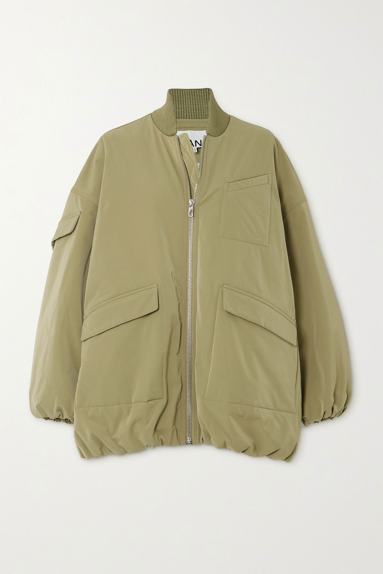 GANNI Oversized Shell Bomber Jacket in Green | Endource