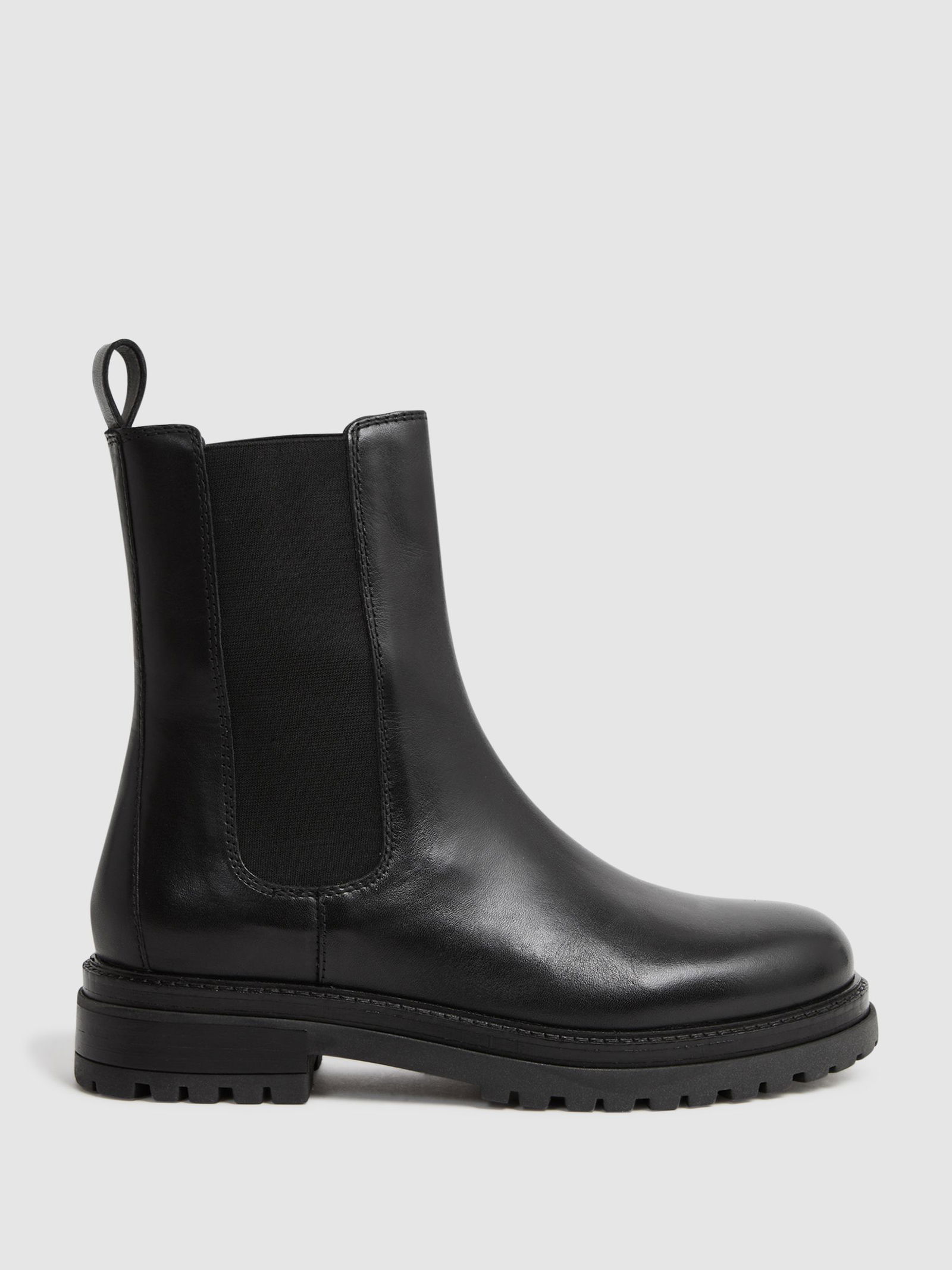REISS Thea Leather Chelsea Boots in Black | endource