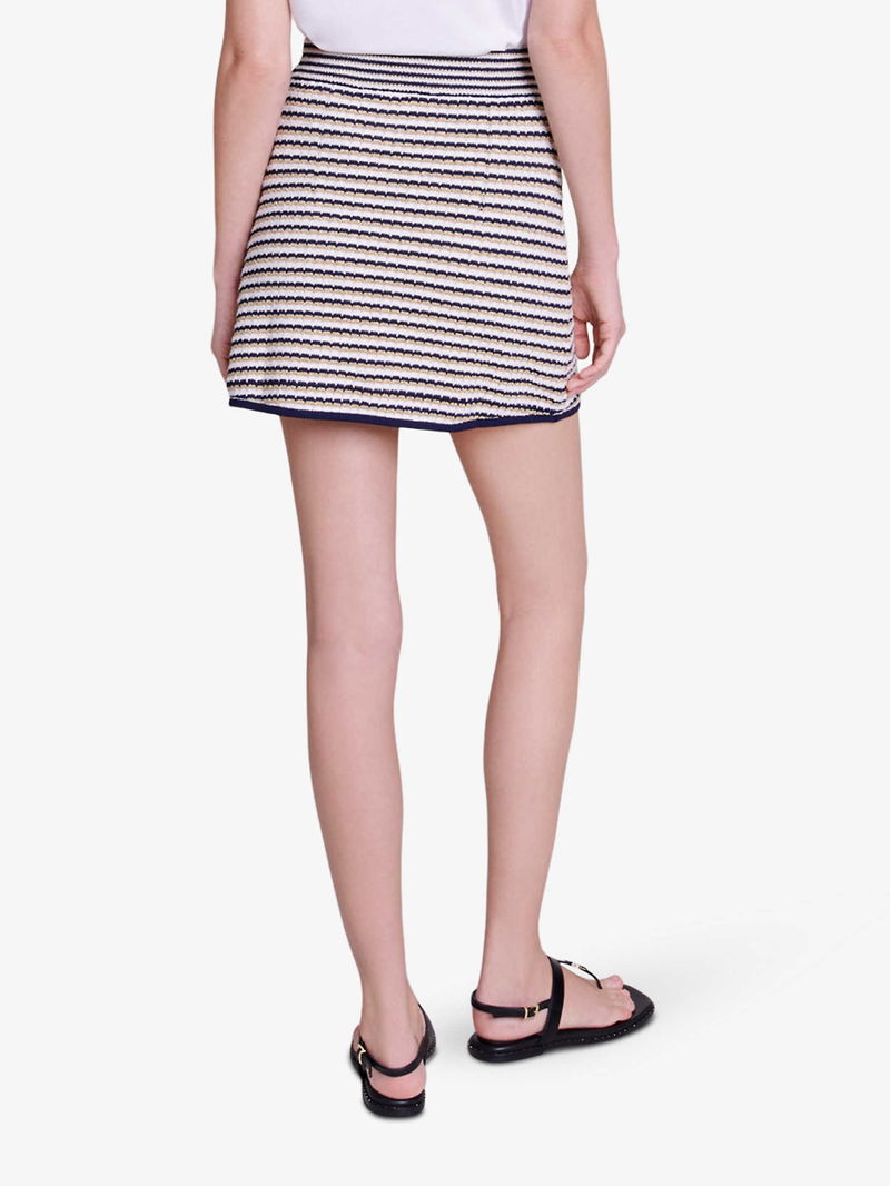 Maje Button Embellished Stripe Stretch Cotton Blend Mini Skirt In
