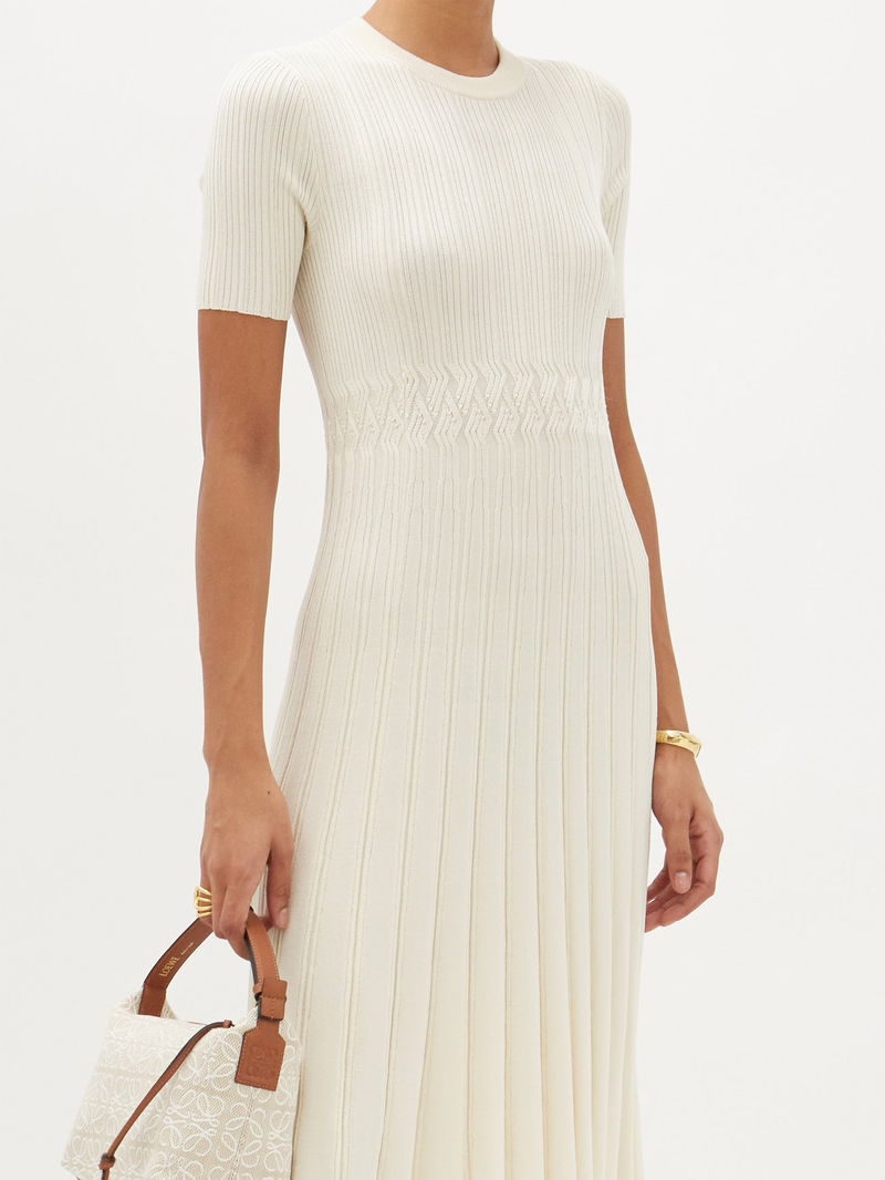 ZIMMERMANN Dancer Ribbed-Knit Midi Dress in Cream | Endource