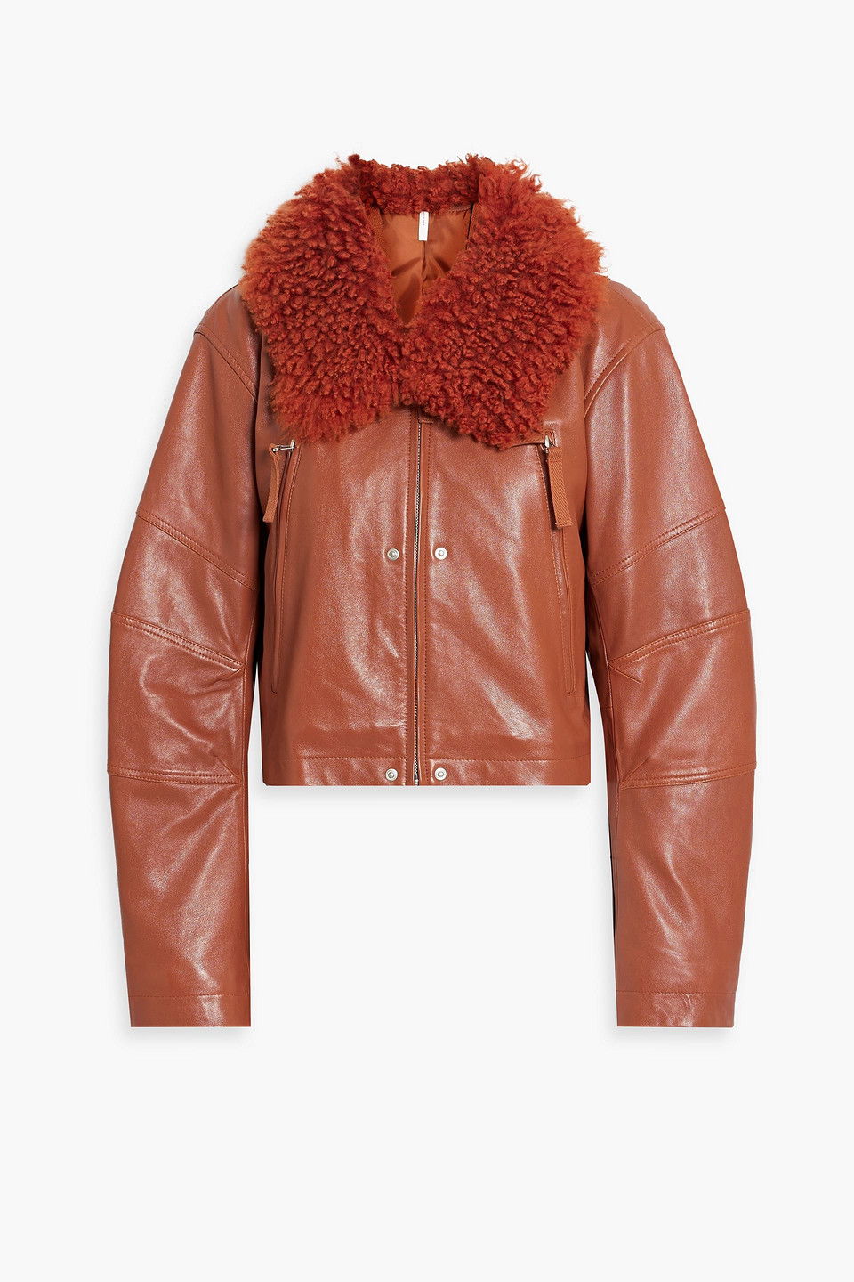 HELMUT LANG Astro Shearling-Trimmed Leather Jacket in Red | endource