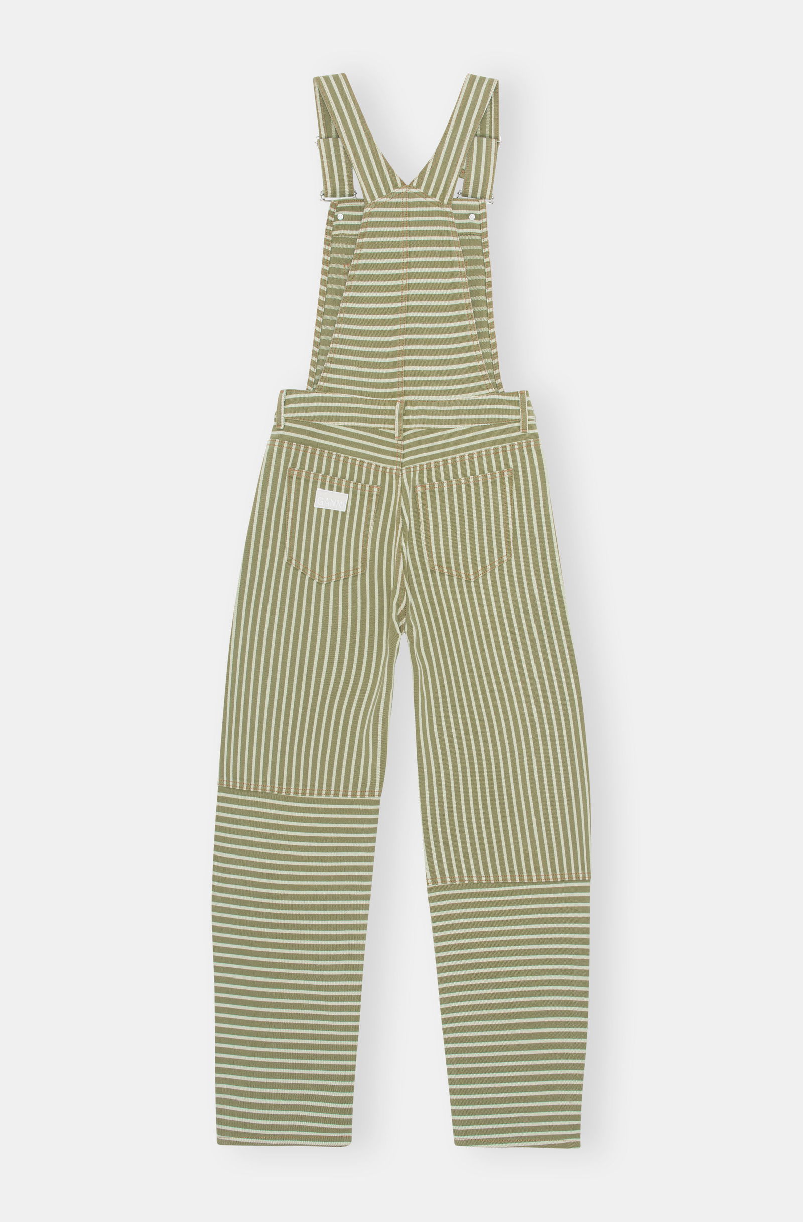 GANNI Stripe Denim Overalls in Stripe Loden Green | endource